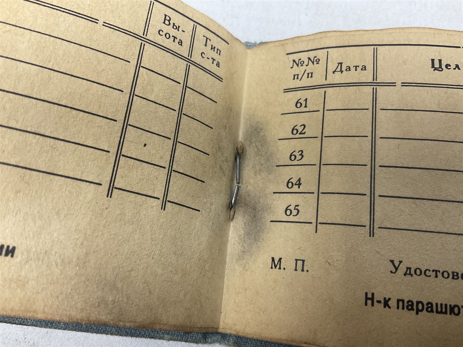 1930s Soviet Parachute Instructor's I.D. book containing photograph ...