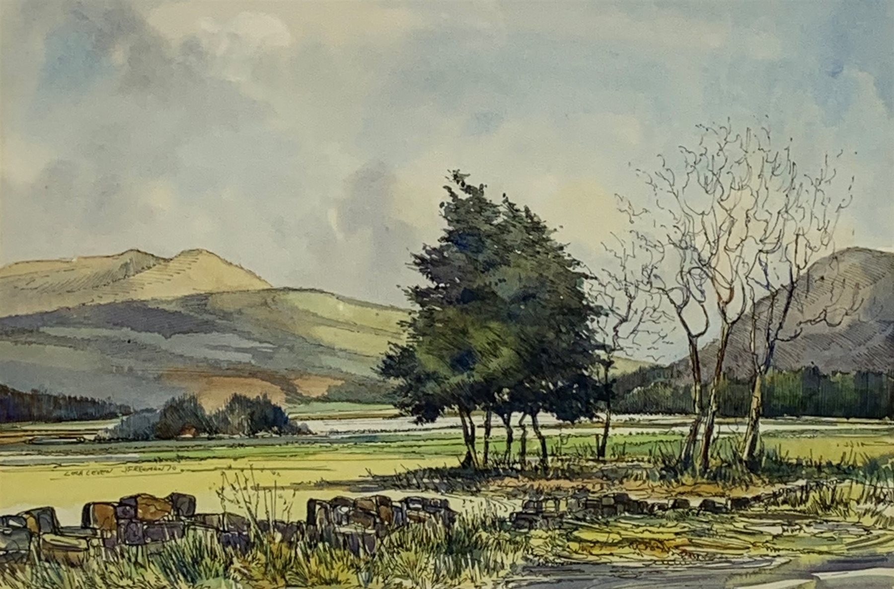John Freeman (British 1942-): 'Loch Leven', pen ink and watercolour ...