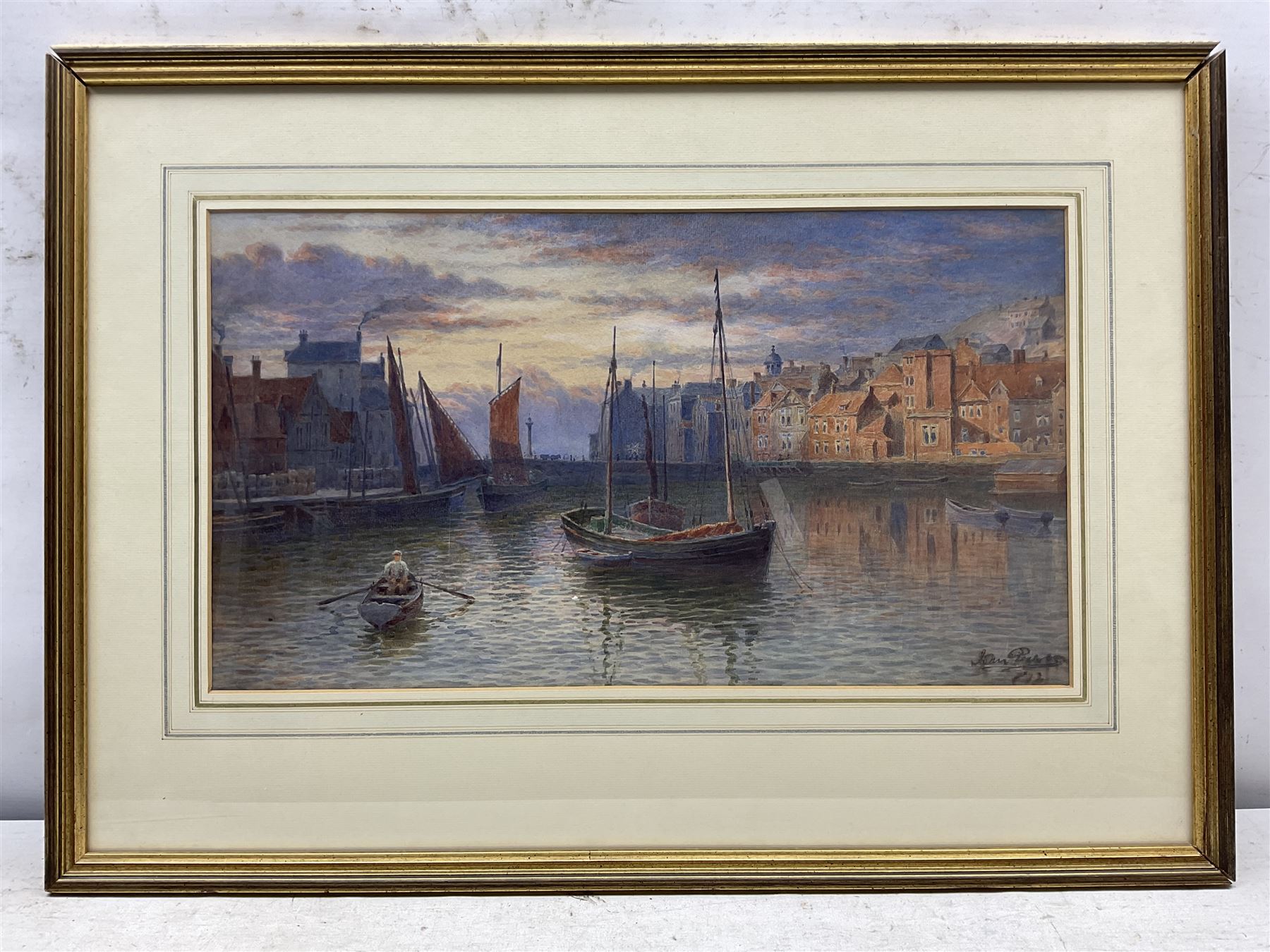 John Pearson (British ?-1921): Looking down the Esk to Whitby Harbour ...