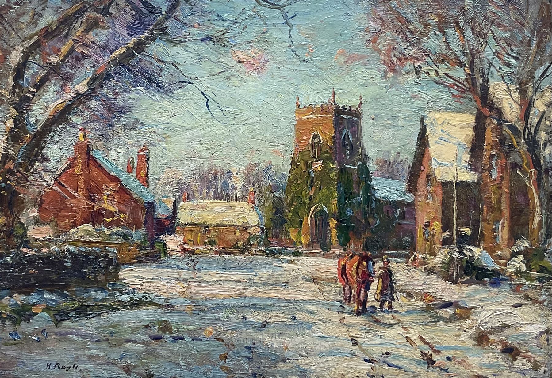 Herbert F Royle (British 1870-1958): Snow in a Wharfedale Village, oil ...