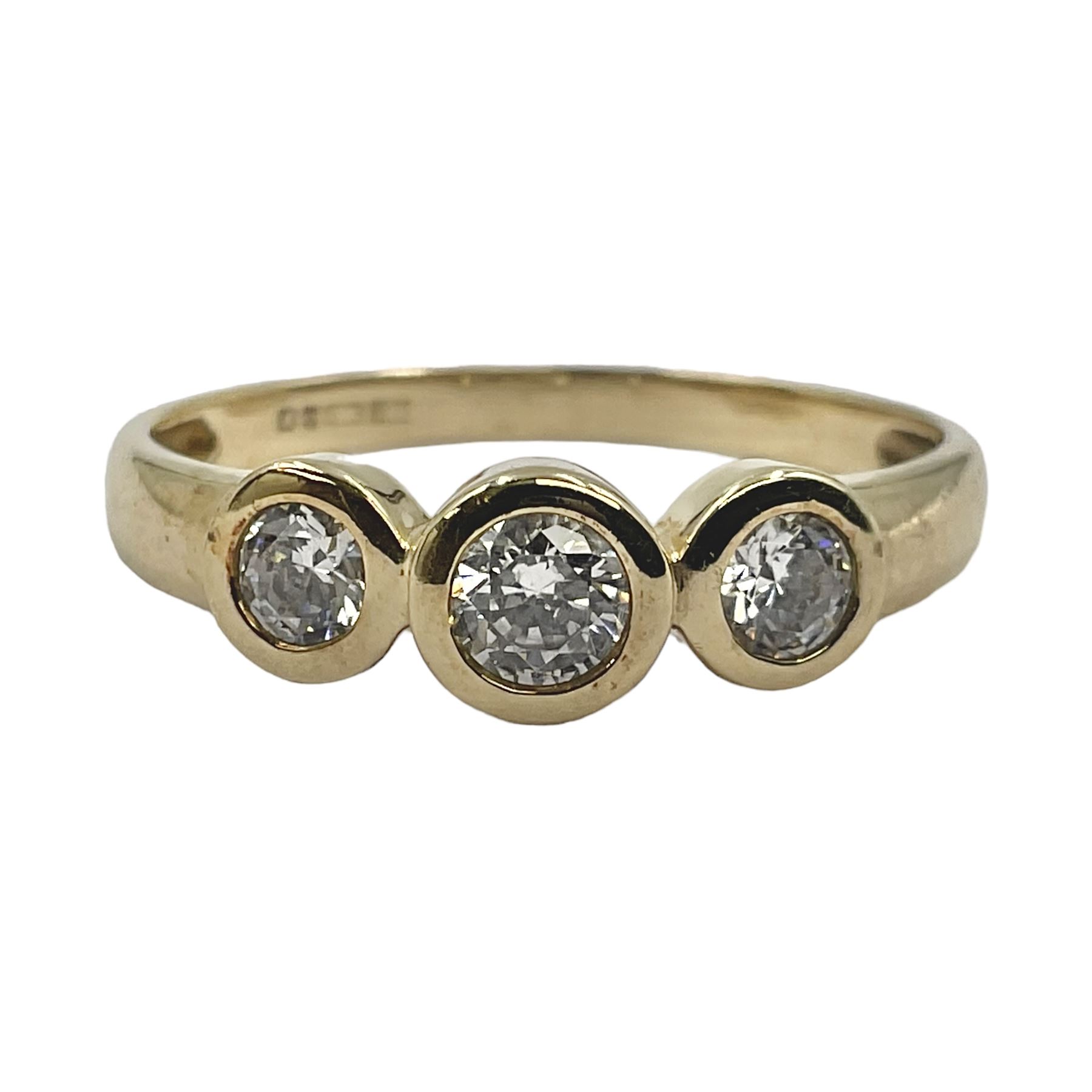 9ct gold three stone bezel set cubic zirconia ring | Jewellery | 98515