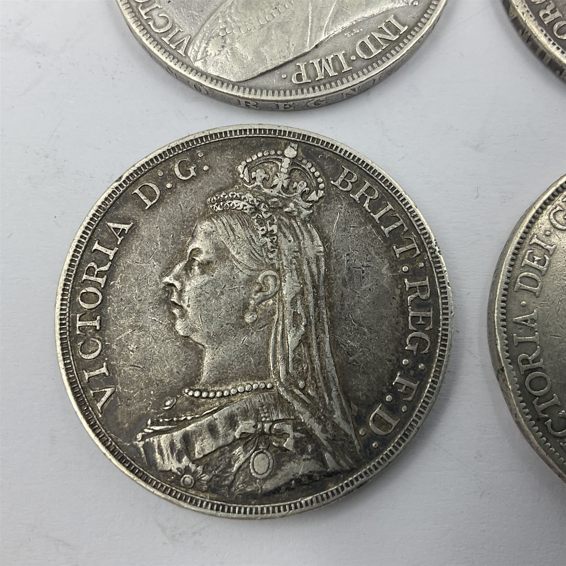 King George IIII 1820 silver crown coin, three Queen Victoria silver ...