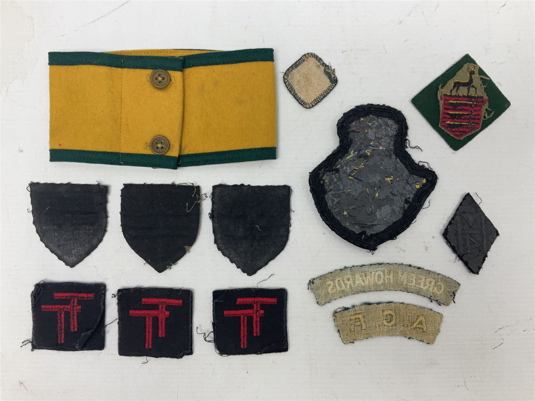 WW2 Women's Land Army six-year service armband in yellow and green; and ...
