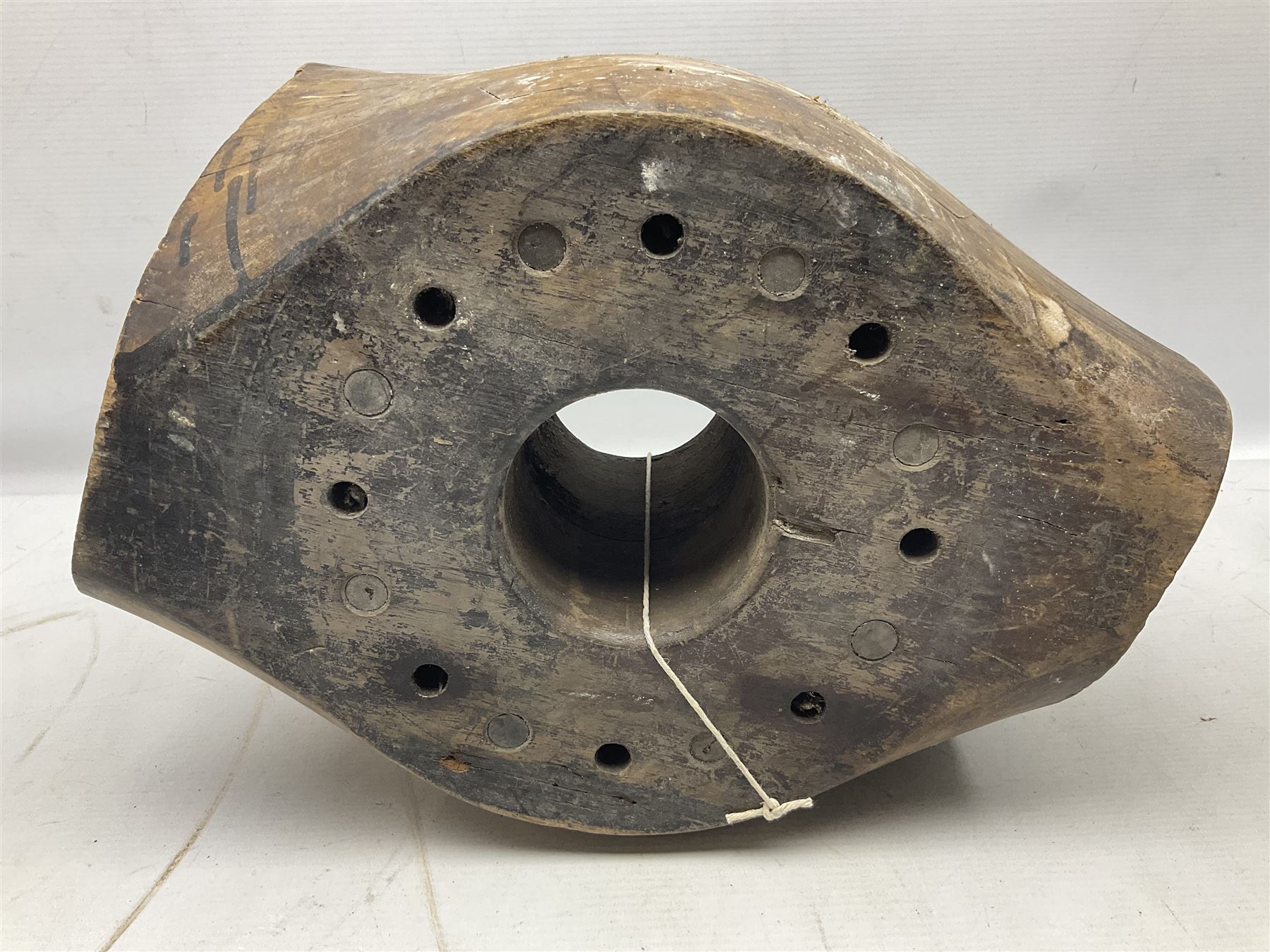 Early 20th century laminated hardwood two-blade propeller hub impressed ...