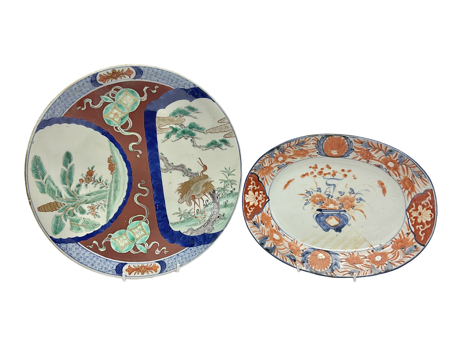 Two 19th century Japanese Imari pattern oval charger together with ...