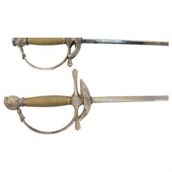 Pair of Rapier swords, with four sided blades, hilt with scalloped ...