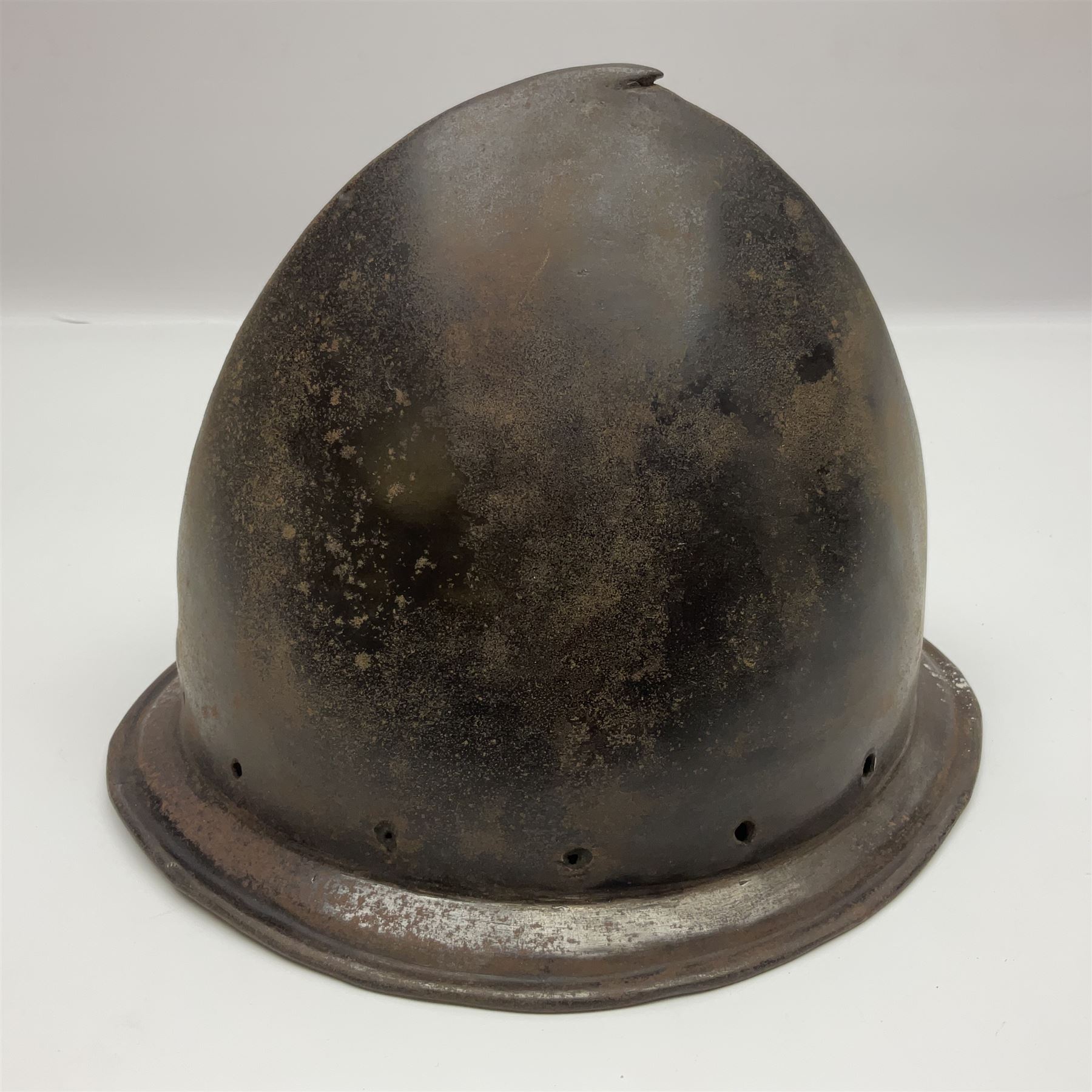 16th century style iron Cabasset pot helmet with notched peak and ...