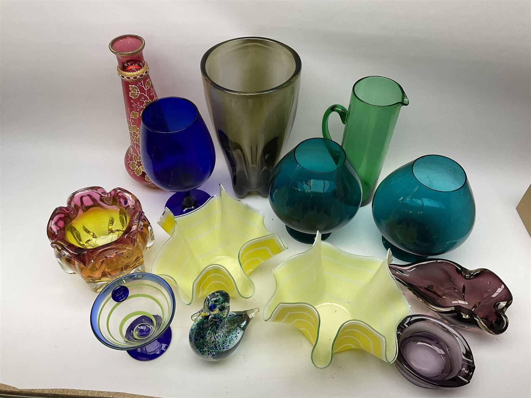 A group of coloured glassware, to include Art Glass examples, including ...