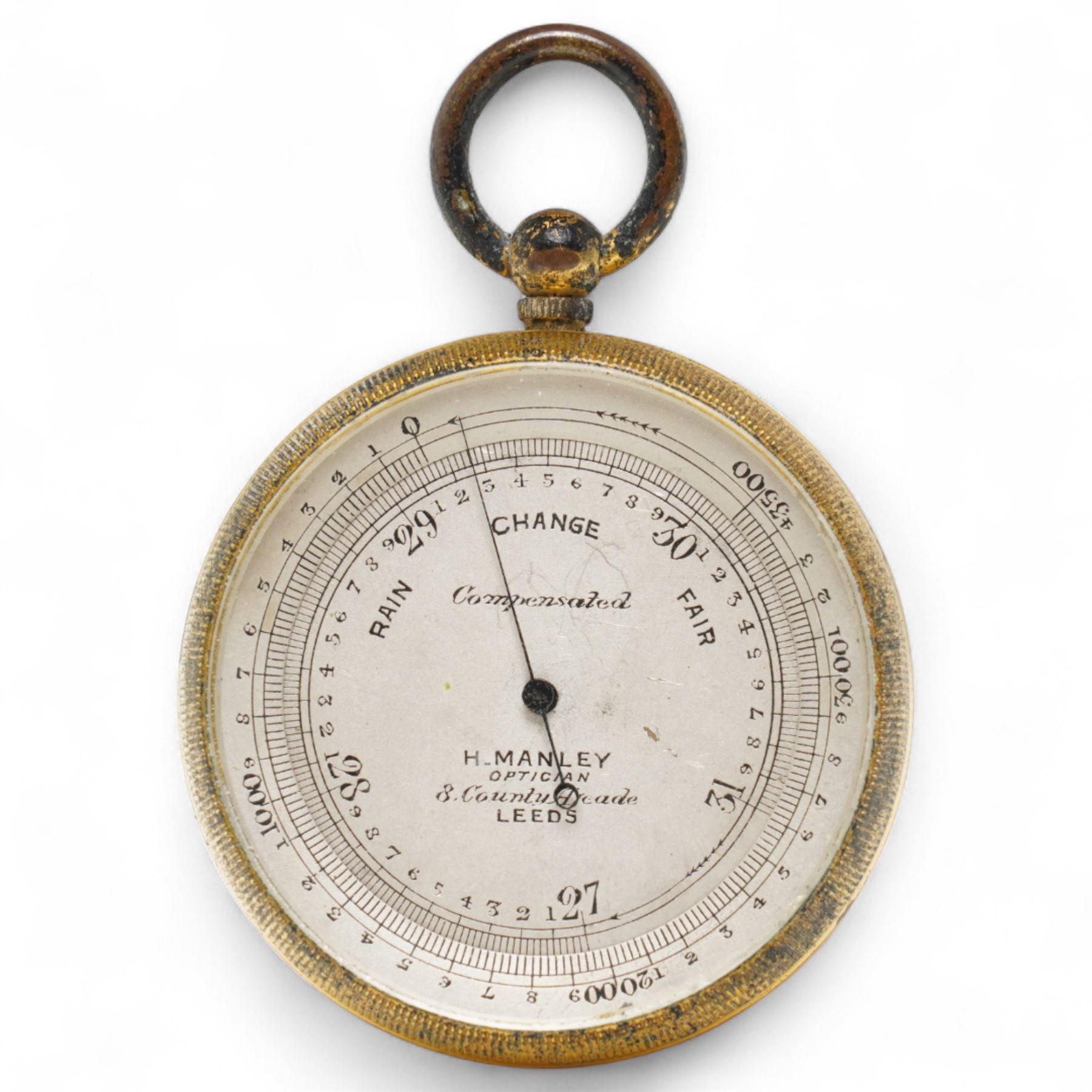 19th century-Gilt brass compensated aneroid pocket barometer with ...
