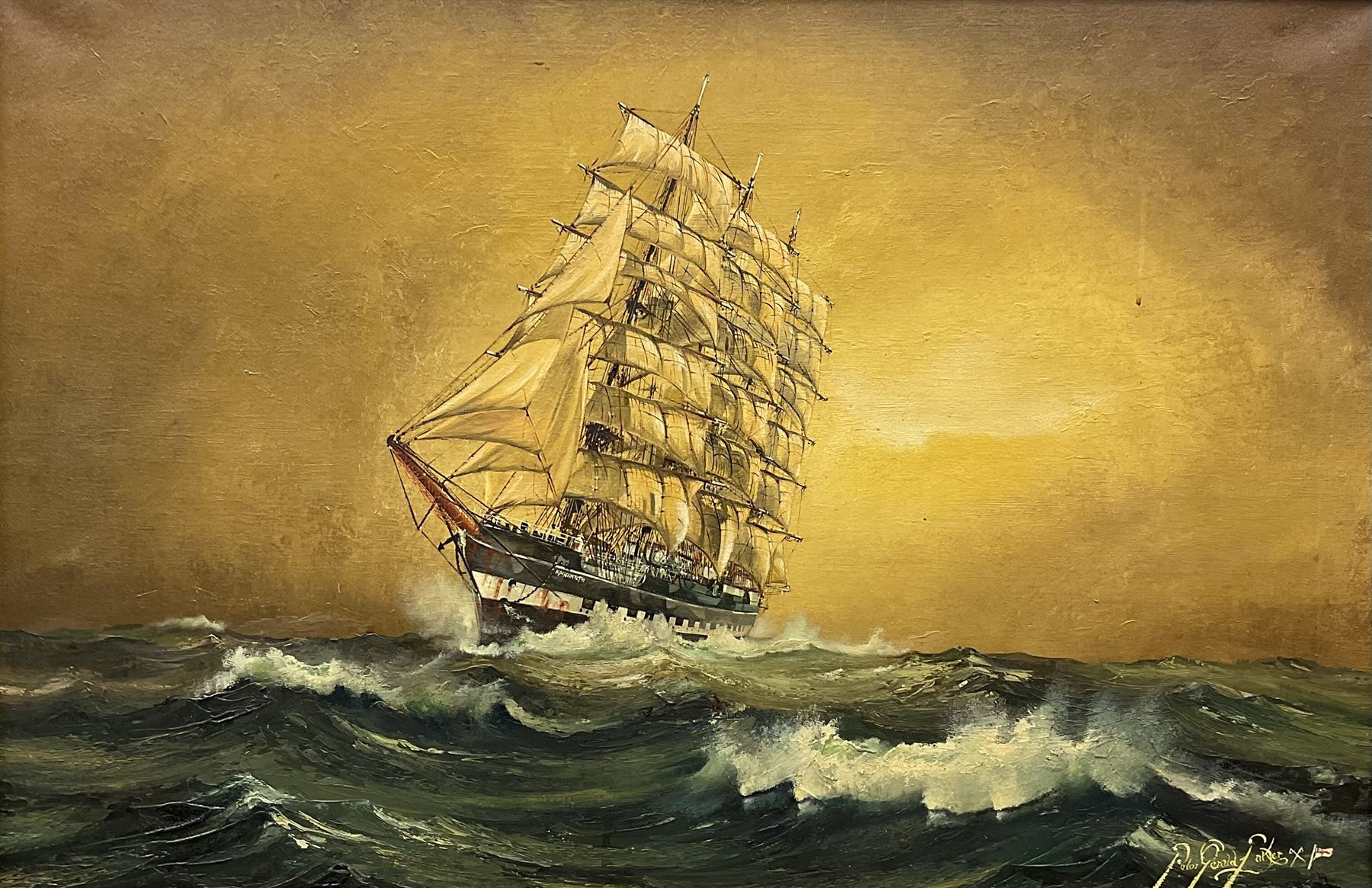 Peter Gerald Baker (British 20th century): Clipper at Sea, oil on ...