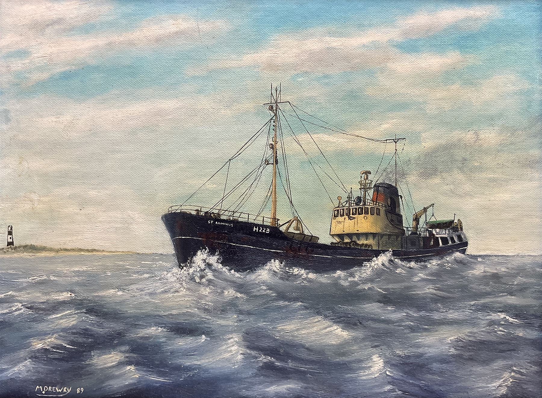 M Drewry (British 20th century): St Romanus Hull Trawler off Spurn ...