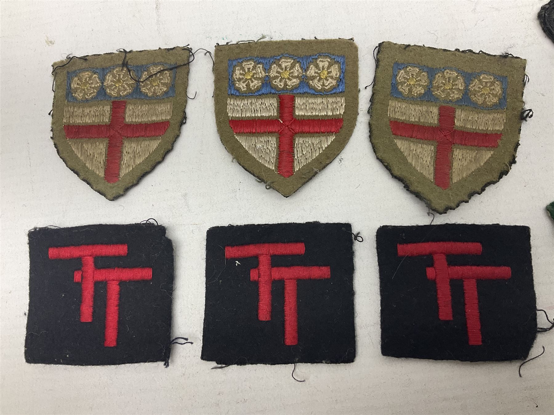 WW2 Women's Land Army six-year service armband in yellow and green; and ...