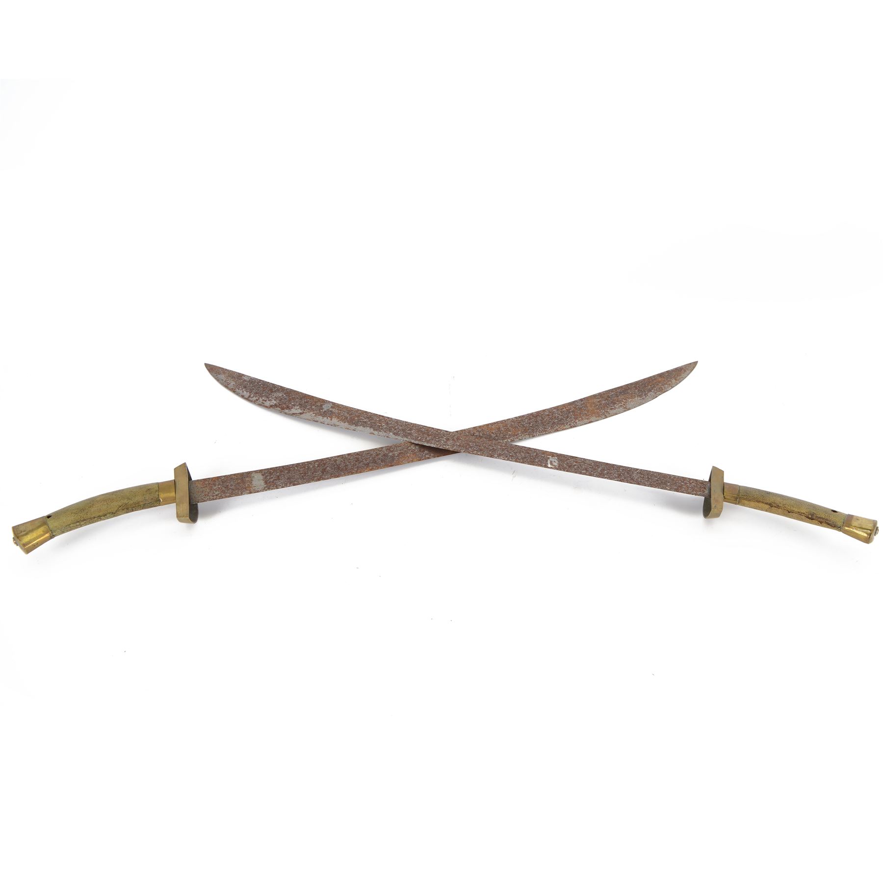 Pair of niuweidao fighting swords, curved single edge blade, with brass ...
