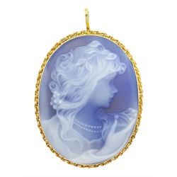 18ct gold blue agate cameo pendant / brooch | Jewellery | 155723