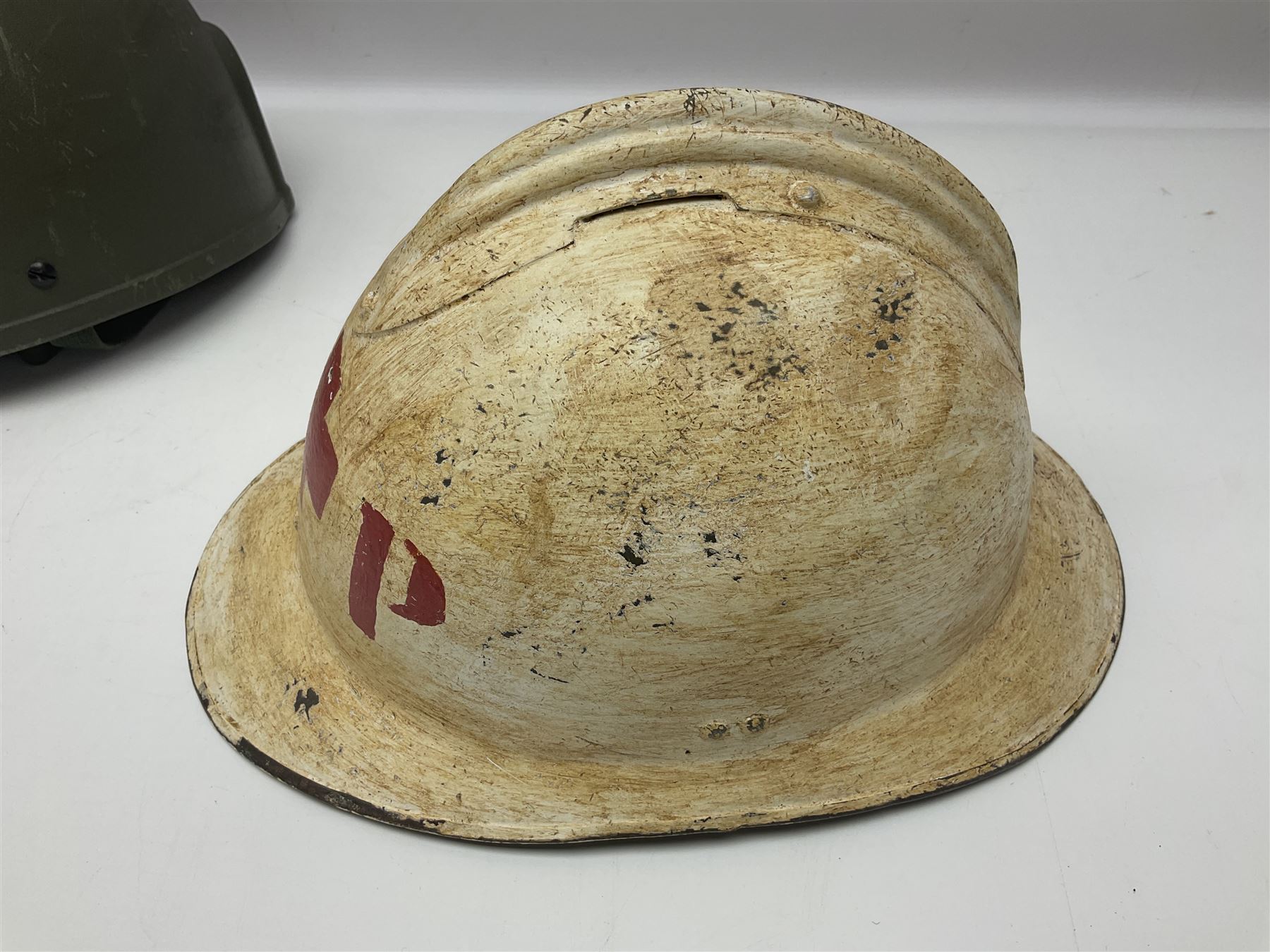 Six various helmets/liner including WW2 French Tank & Motorcycle helmet ...