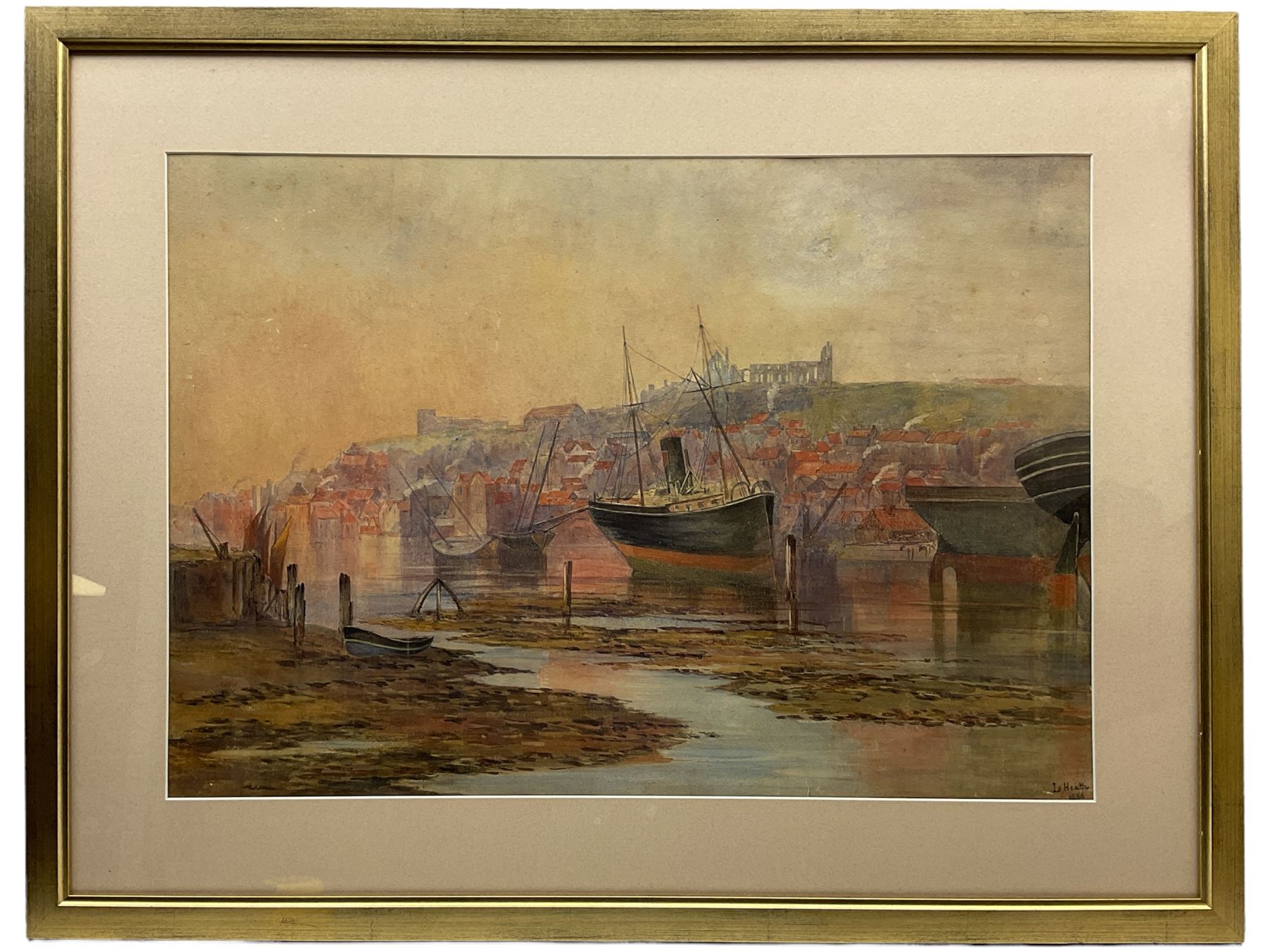 L Heath (British 19th century): Whitby Abbey from the Harbour ...
