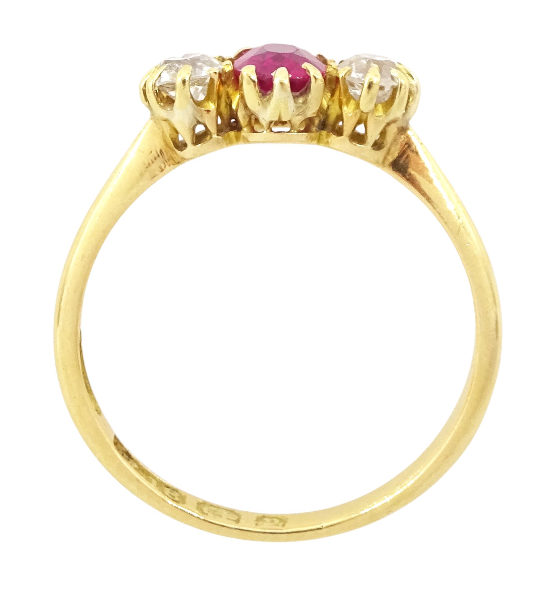 Victorian 18ct gold ruby and diamond three stone ring | Jewellery | 160066