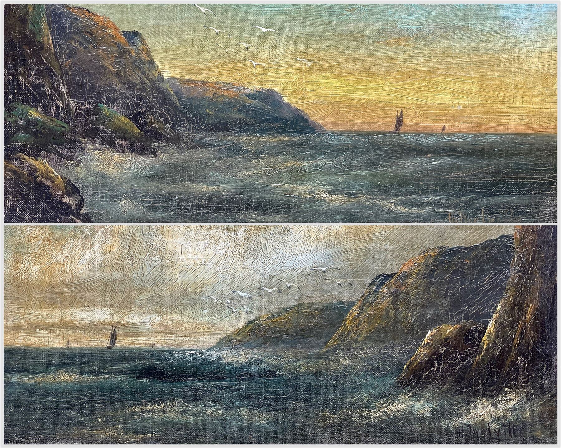 H Melville (British 19th Century): Seascapes at Sunset | Paintings ...