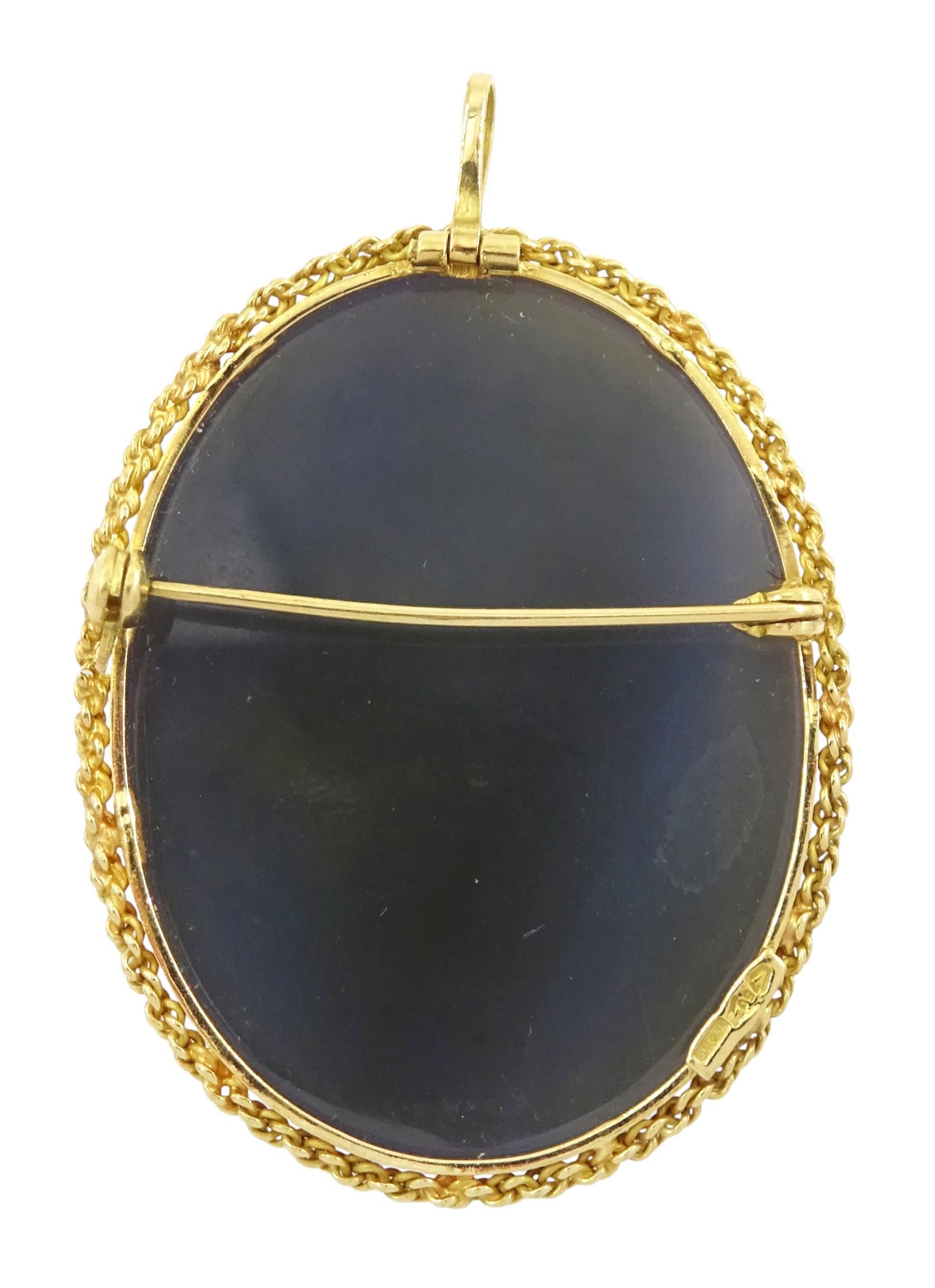 18ct gold blue agate cameo pendant / brooch | Jewellery | 155723