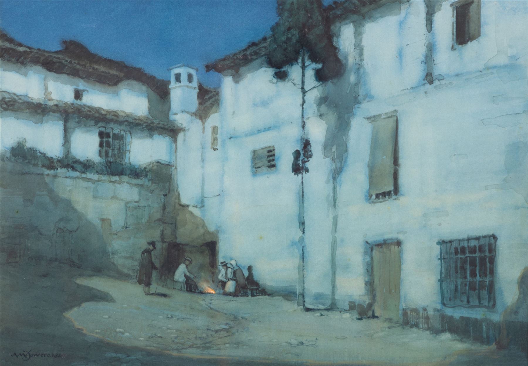 Albert Moulton Foweraker (British 1873-1942): Moonlit Spanish Courtyard ...