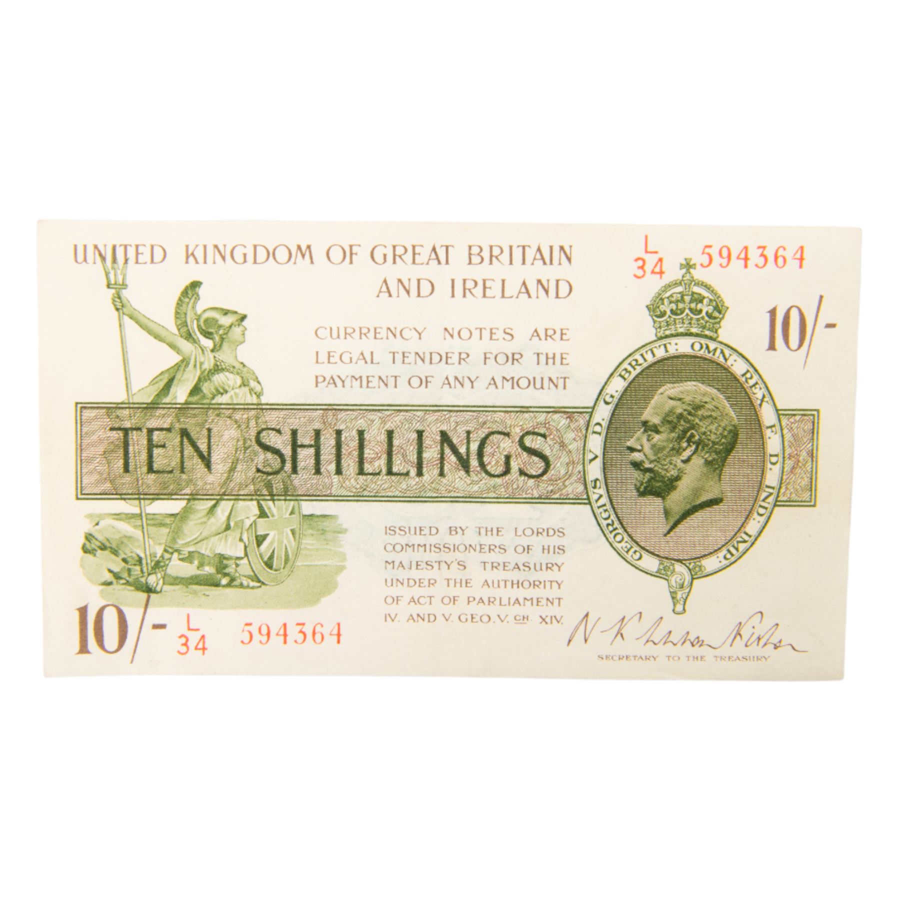 King George V Treasury series Warren Fisher ten shillings note | Coins ...