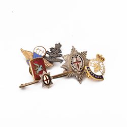 Six badges including 9ct gold and silver order of the garter stars ...