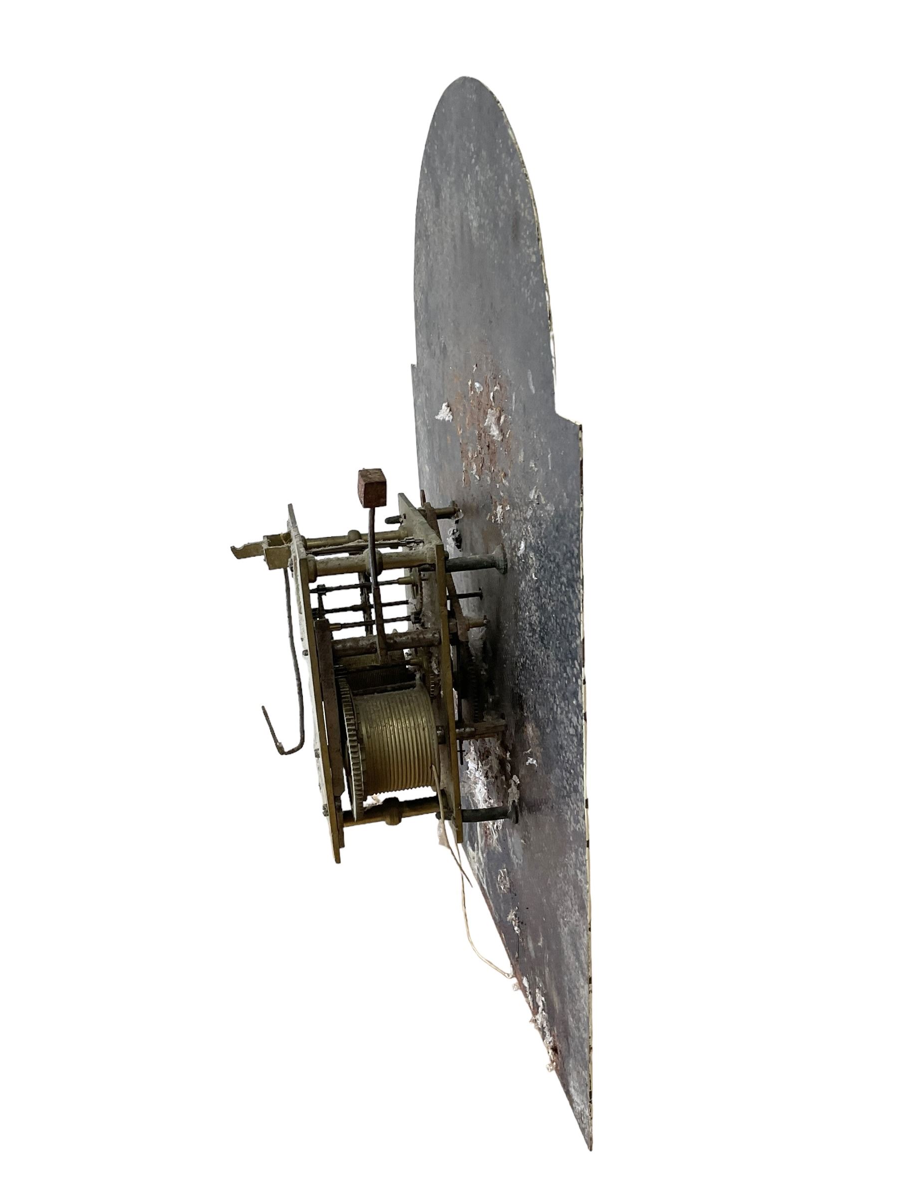 19th century 8-day longcase movement and painted dial, 13-1/4 x 18-3/4 ...