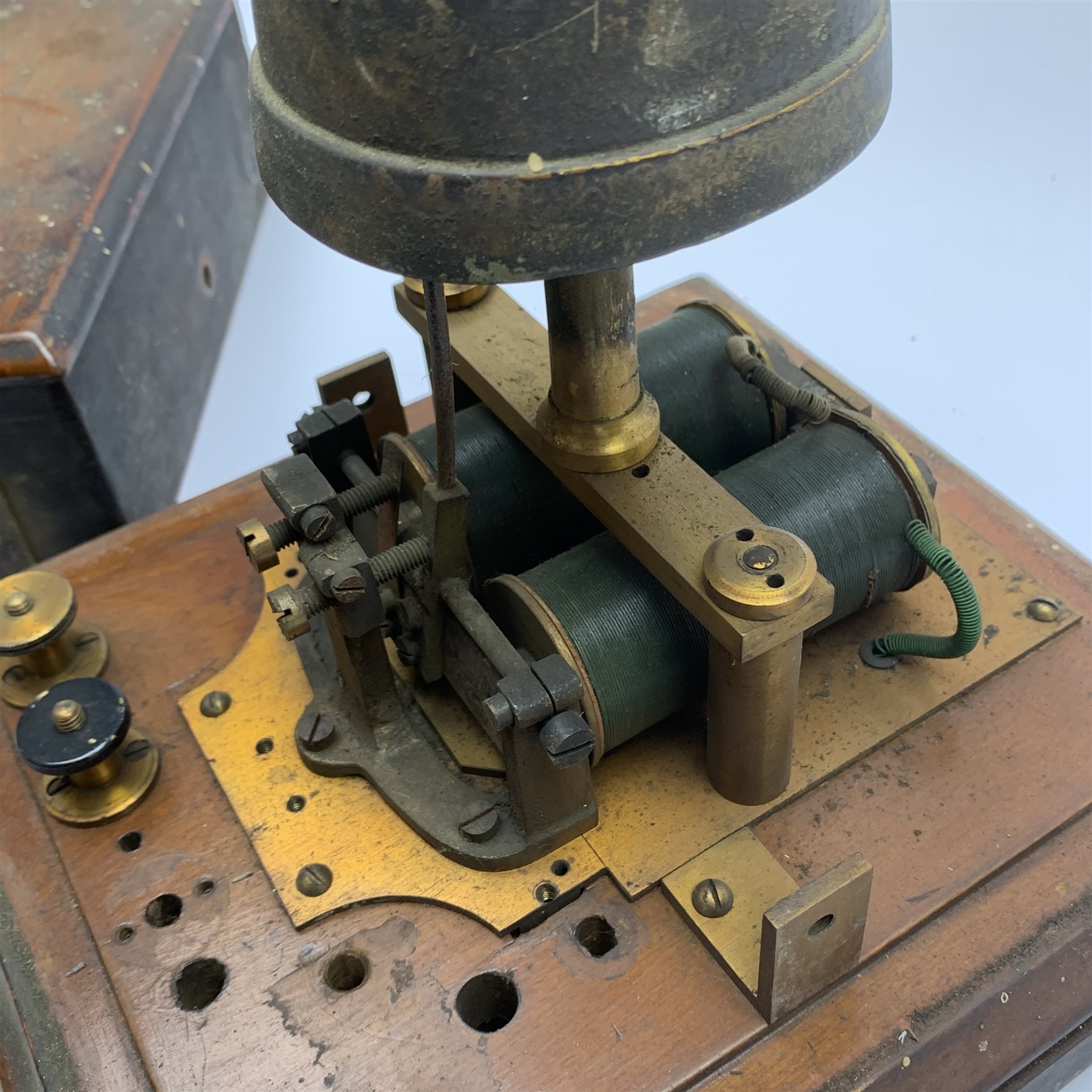 Railway signal box walnut cased block bell, unmarked but probably LNER ...