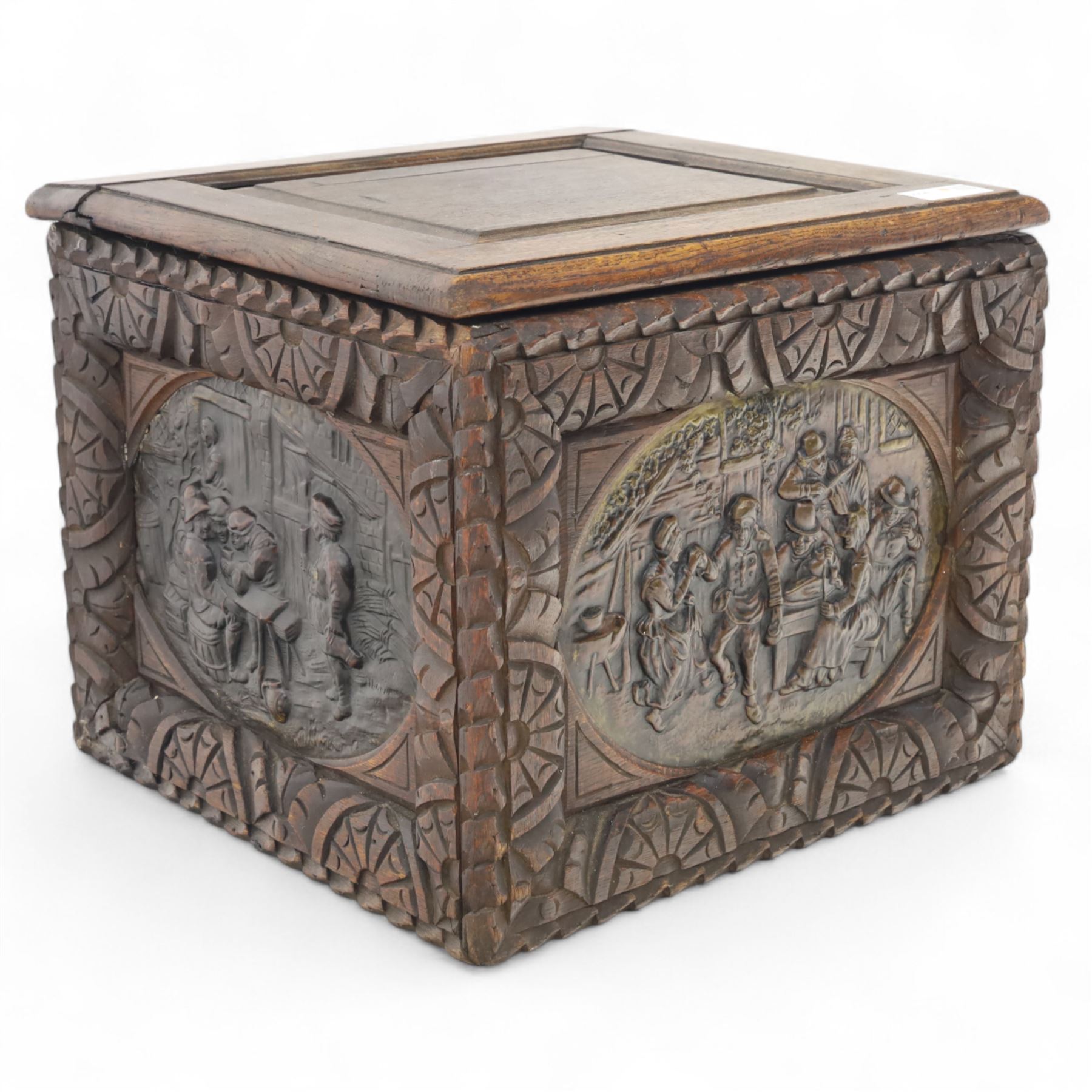 Late 19th-century heavily carved dark oak box of square form | Antique ...
