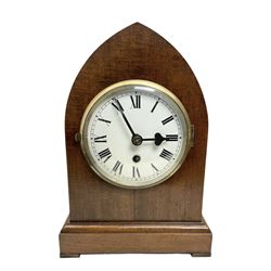 English- 1930's mahogany 8-day timepiece mantle clock in a lancet case ...
