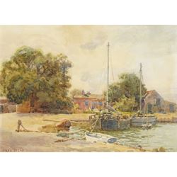 Frederick (Fred) Stead (British 1863-1940): Boats Moored near Farmstead ...