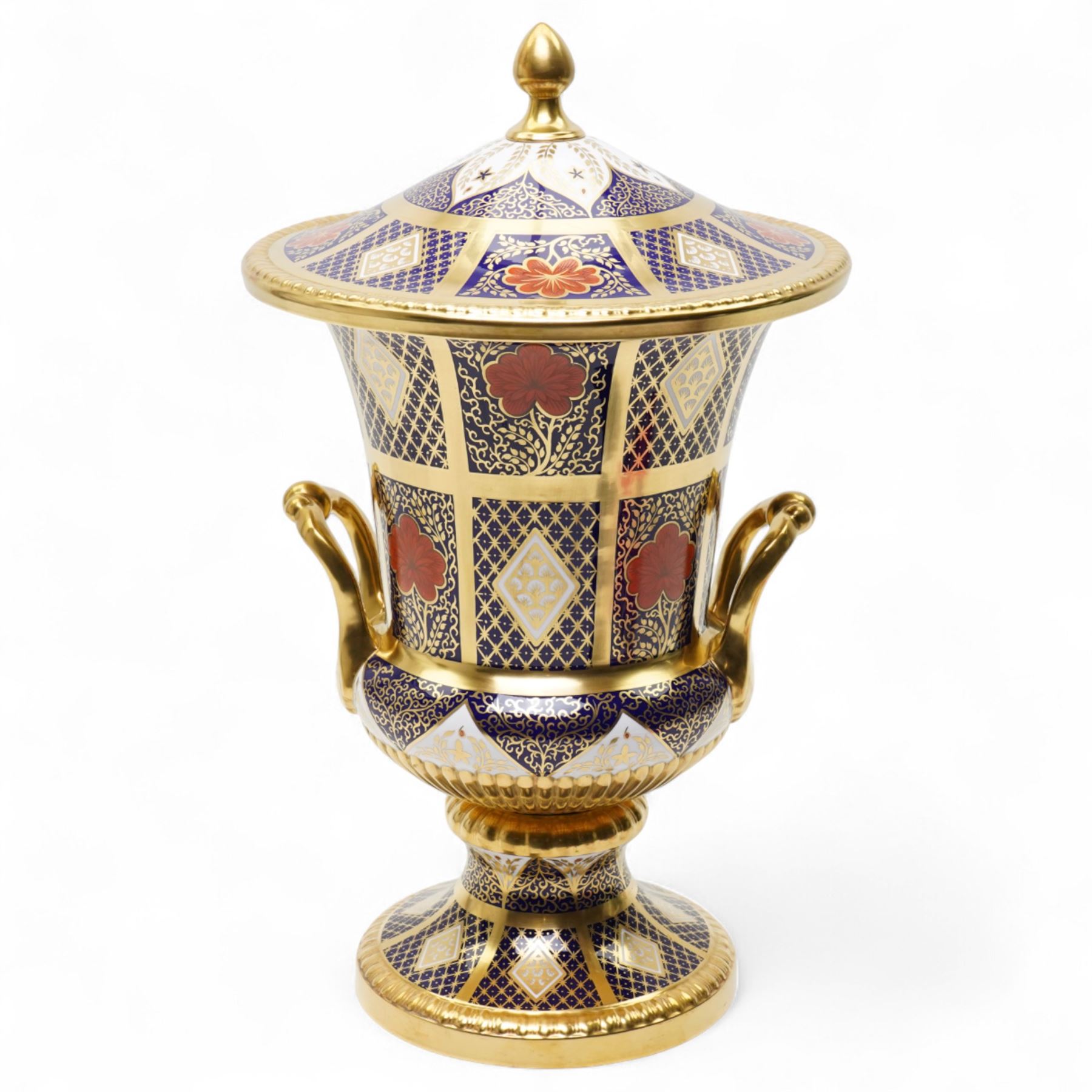 Caverswall Imari pattern campana shape two handled vase and cover ...