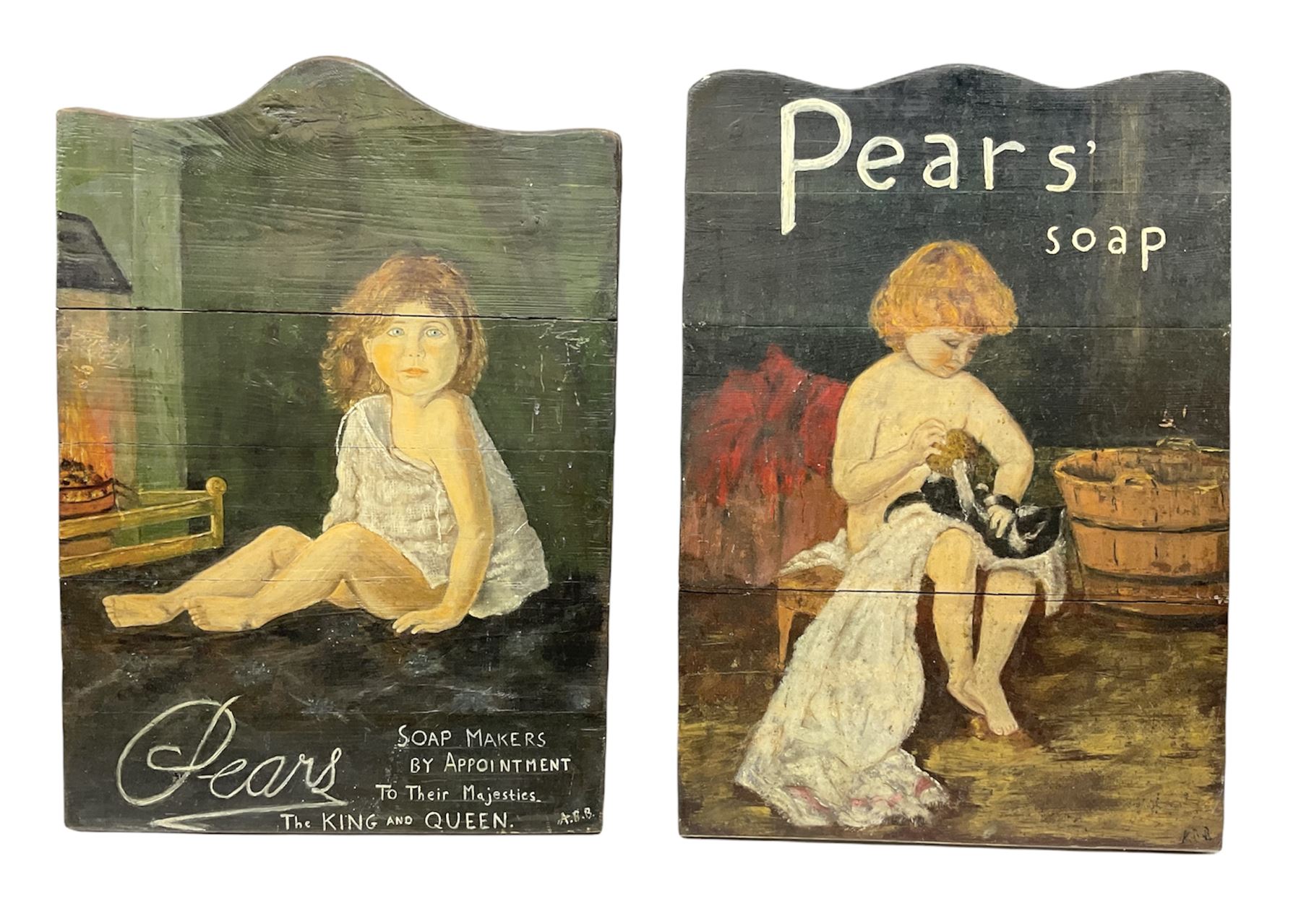 Pair of hand painted wood Pears soap shop advertising signs, one ...