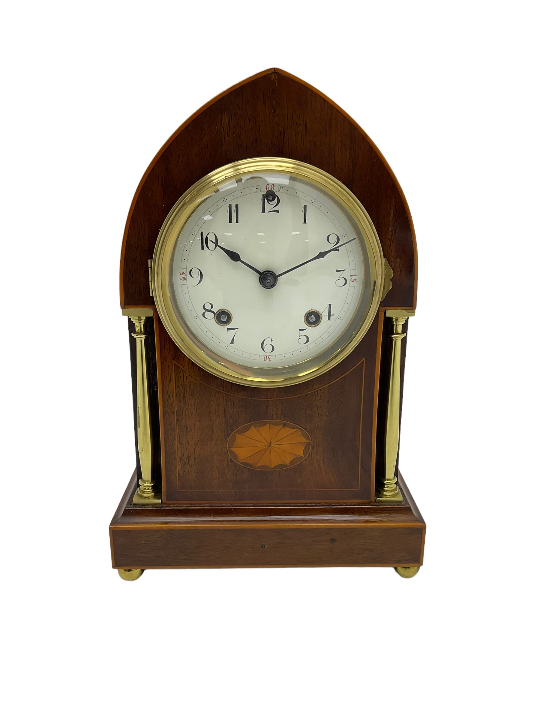 Early 20th century mahogany Lancet shaped mantle clock with an American ...