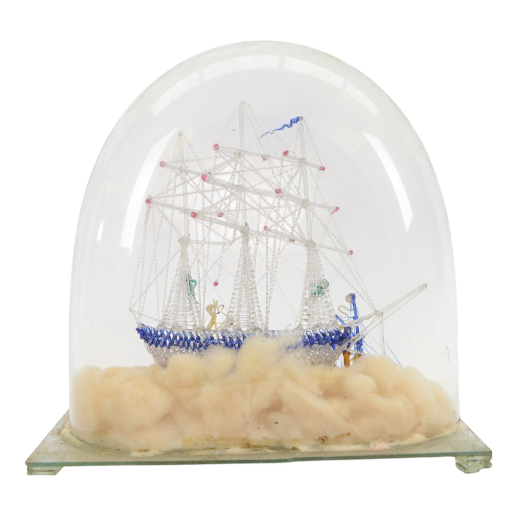 Victorian glass frigger of a three mast ship and a smaller ship under a ...