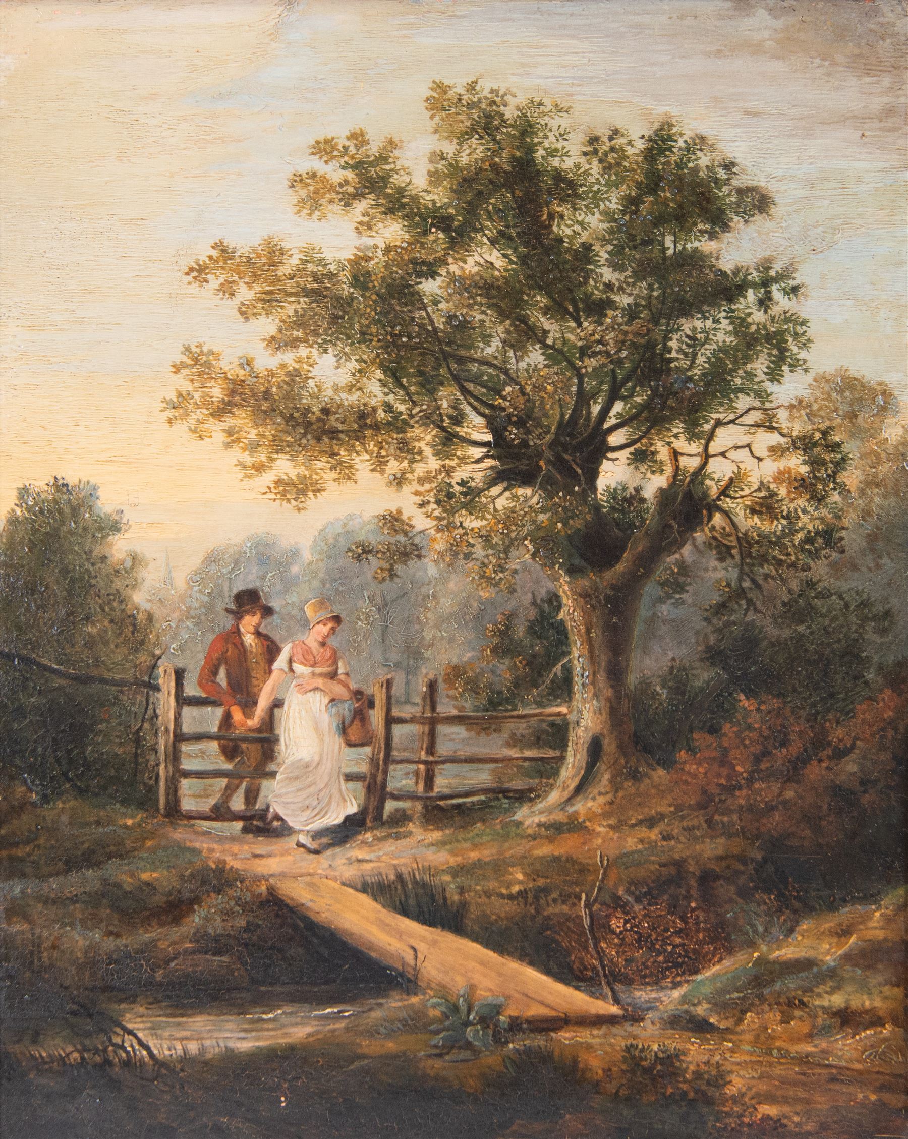 John James Chalon (British 1778-1854): Wooded Landscape with Lovers at a Gate | Paintings ...