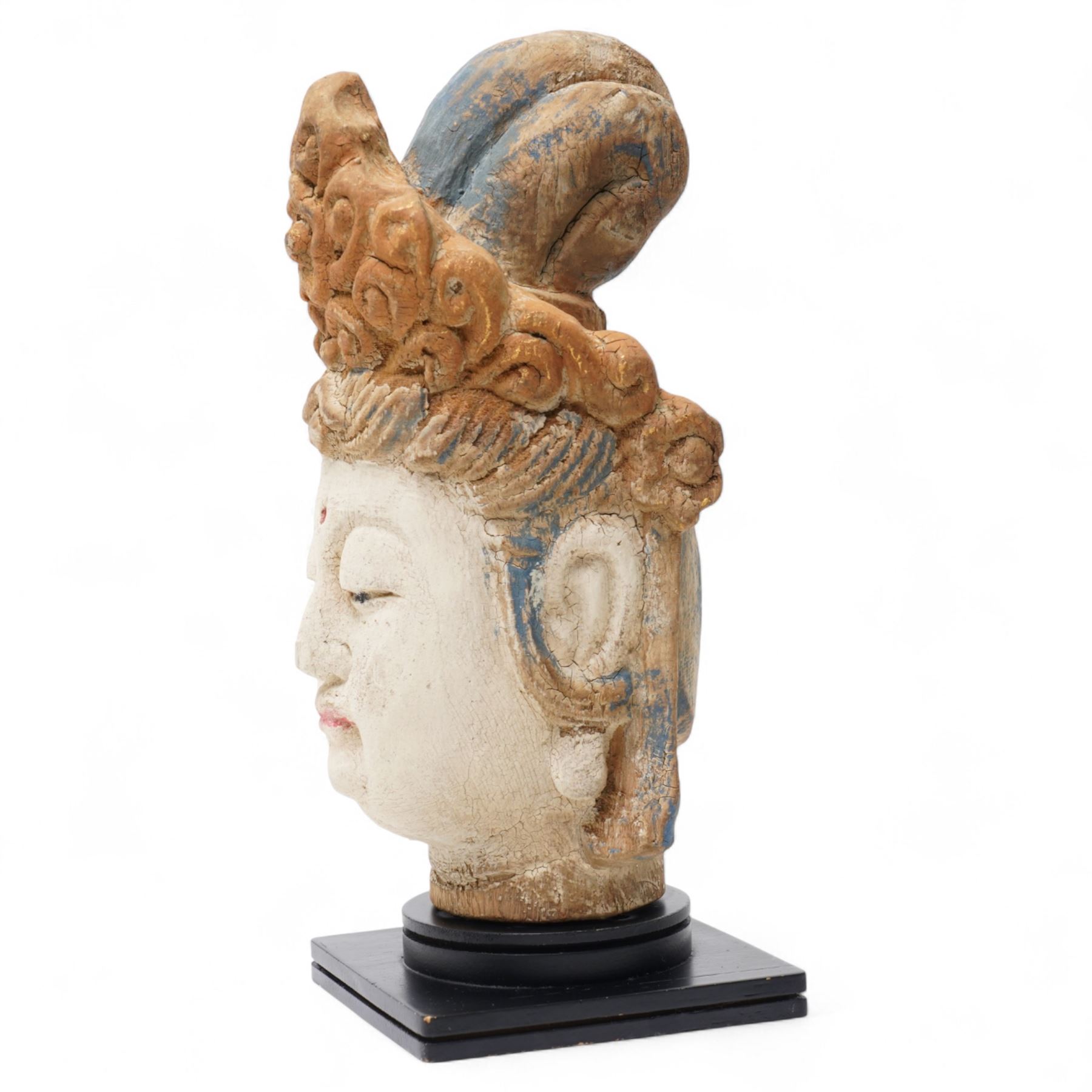 Chinese painted wooden head of the Goddess Guanyin | Wood, Metal ...