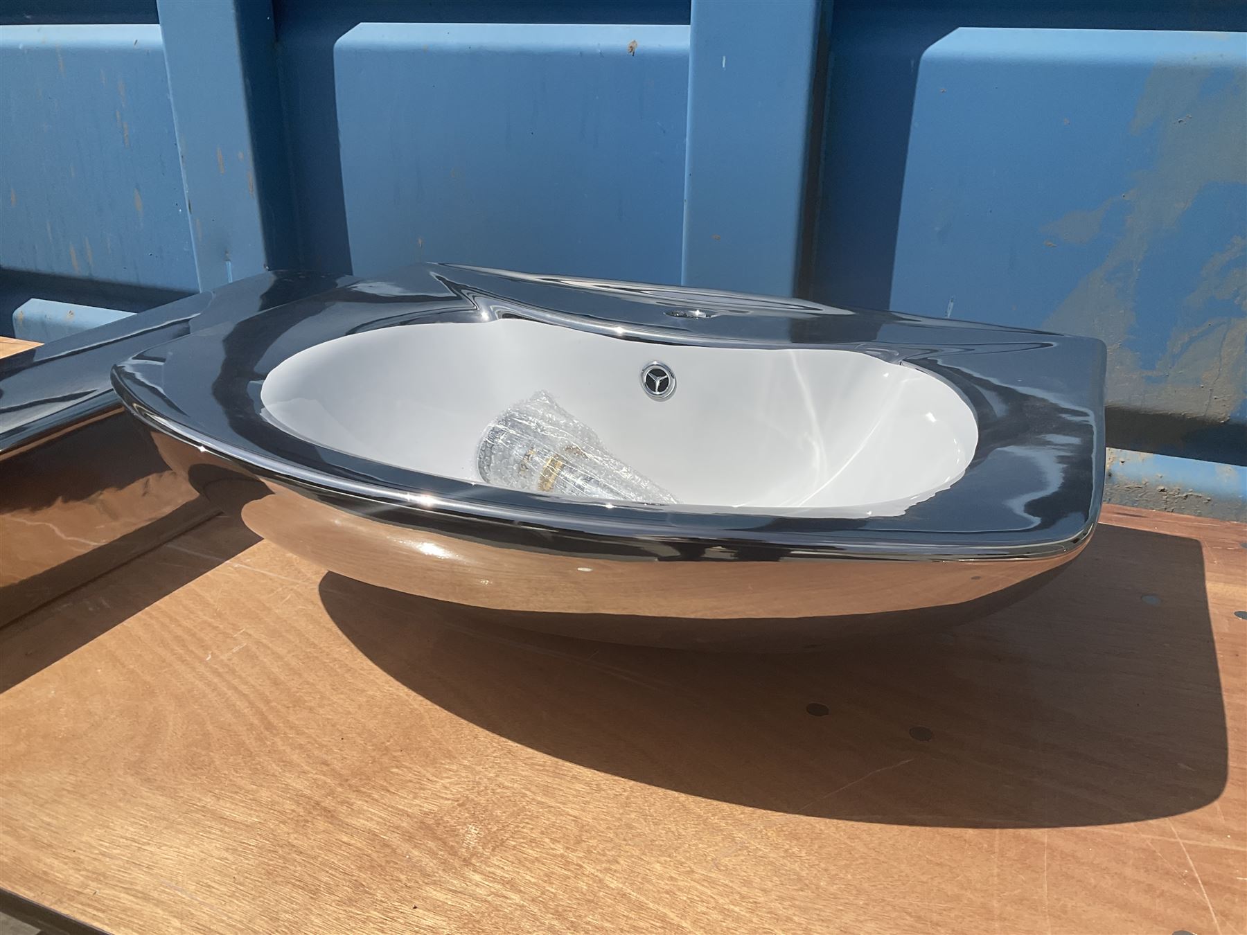 Chrome and white glazed sink with pop up chrome drain - THIS LOT IS TO ...