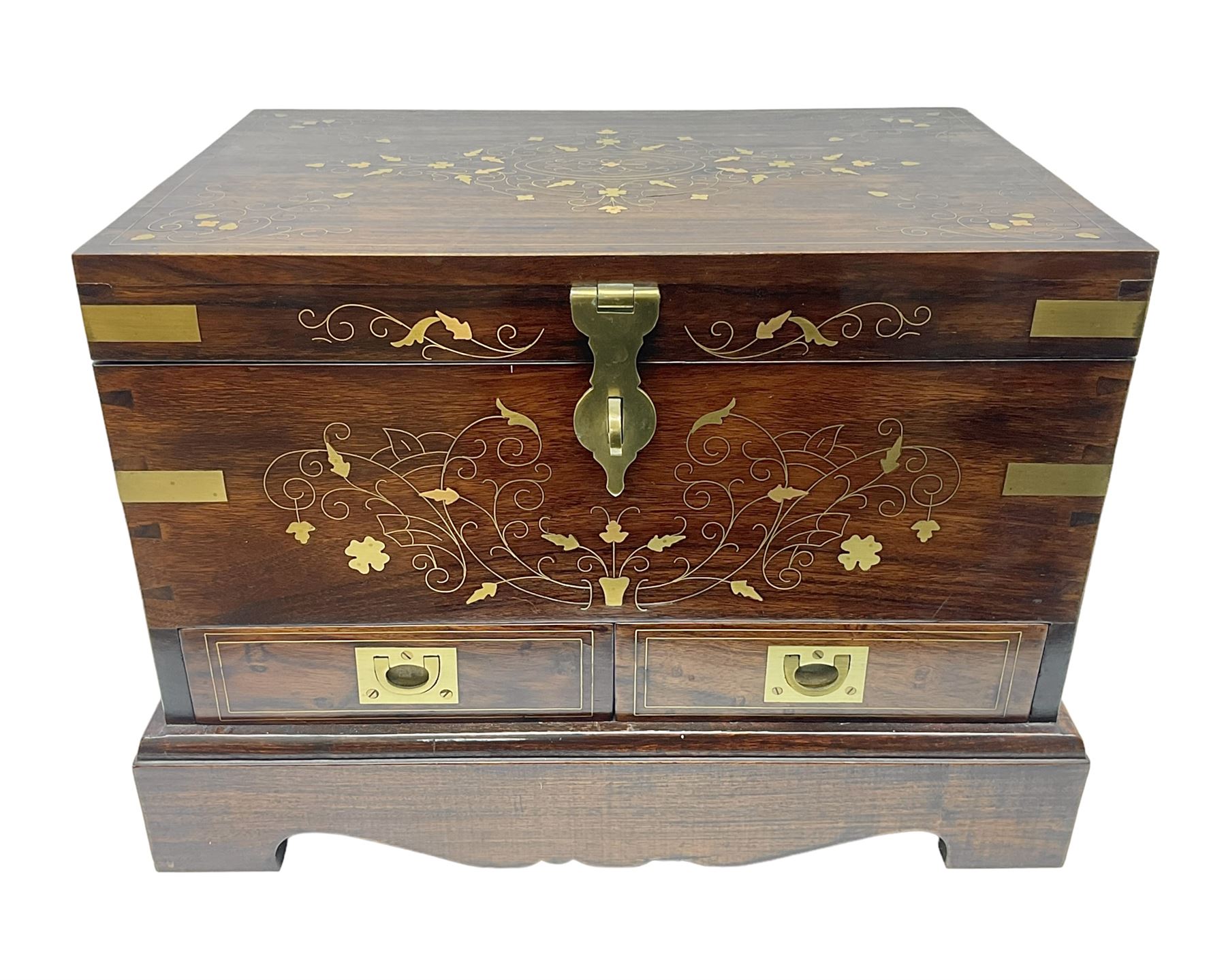 Eastern brass inlaid hardwood chest - Decorative Antiques & Collectors