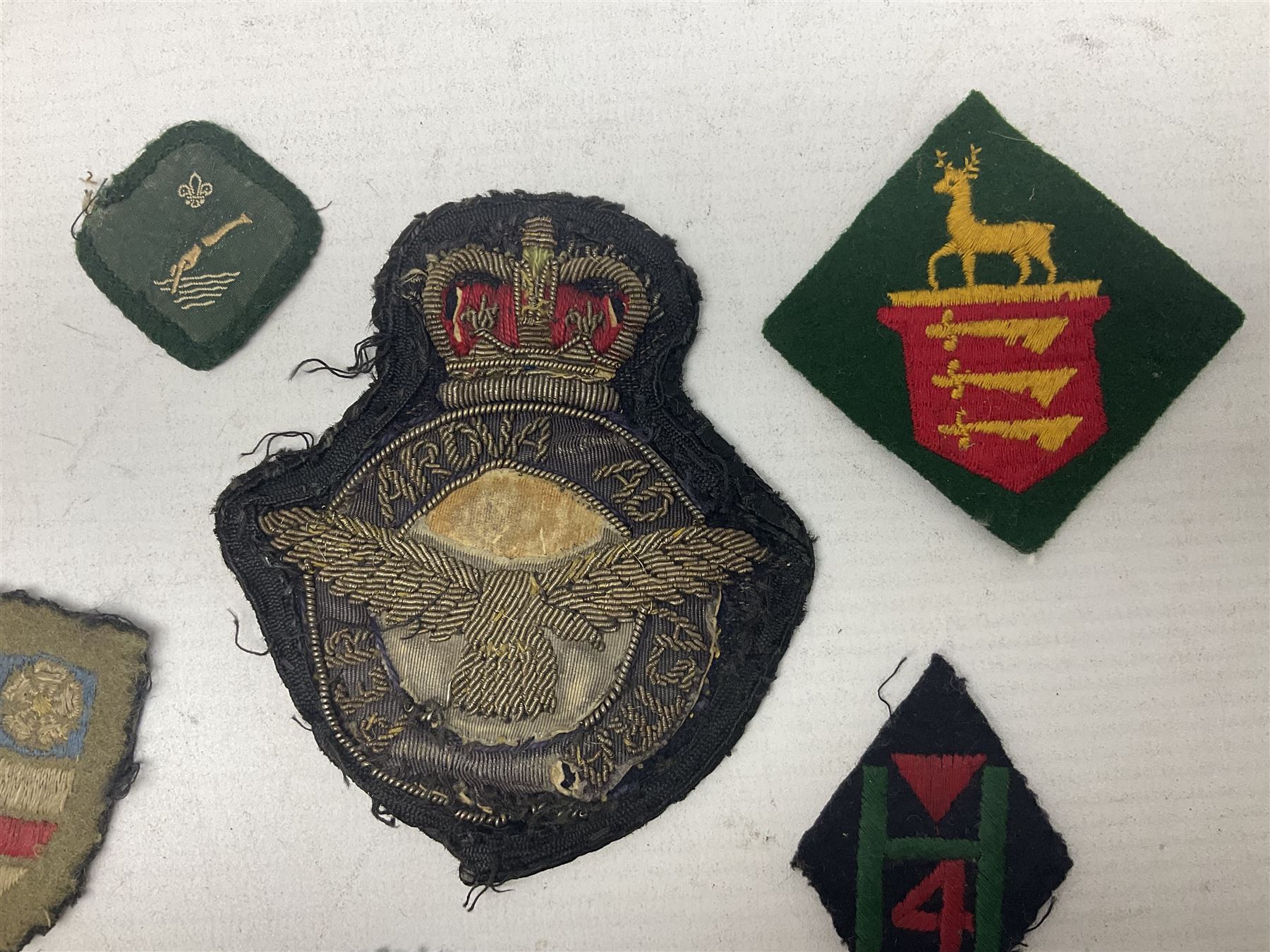 WW2 Women's Land Army six-year service armband in yellow and green; and ...