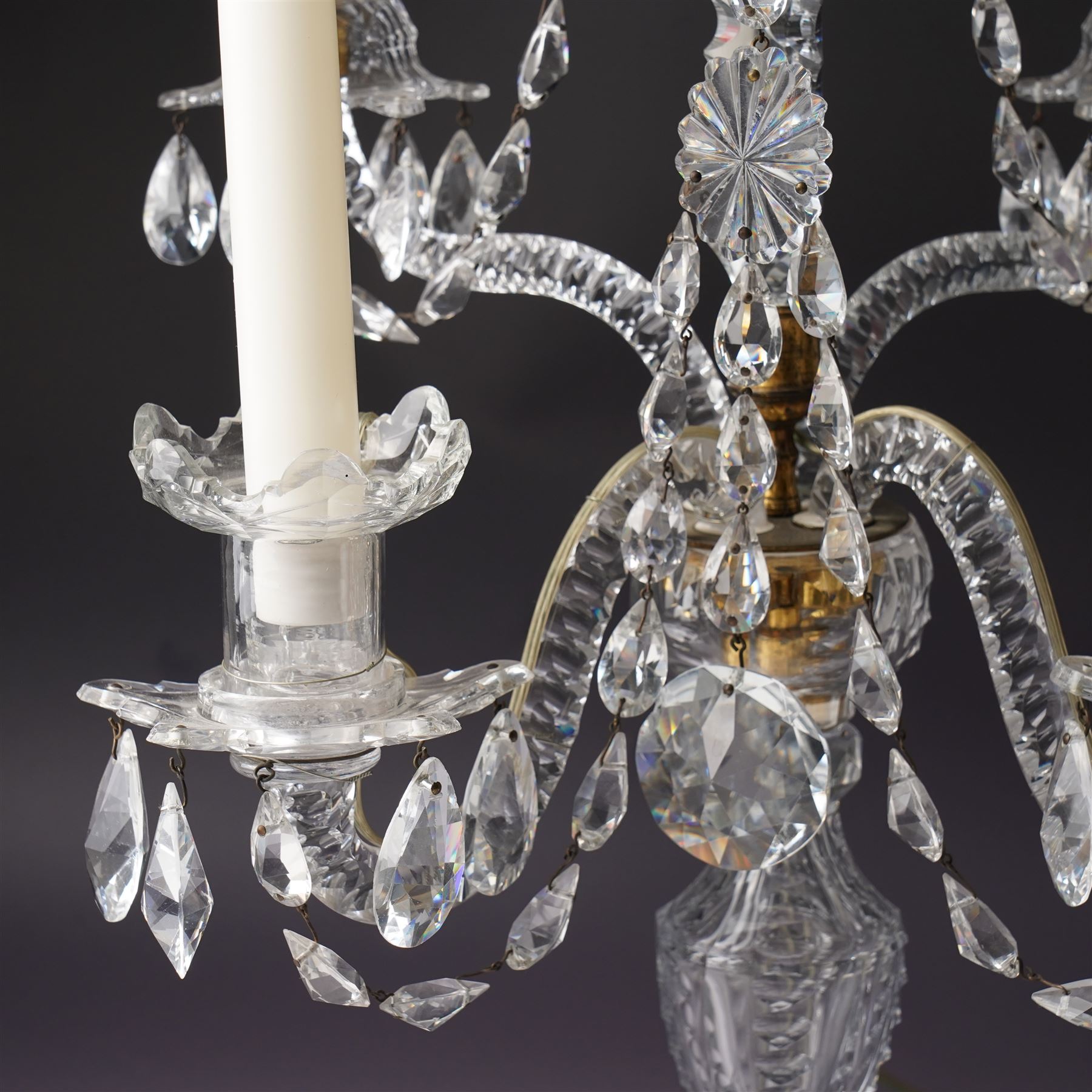 Pair of cut-glass two-light four branch candelabra | Lighting | 157011