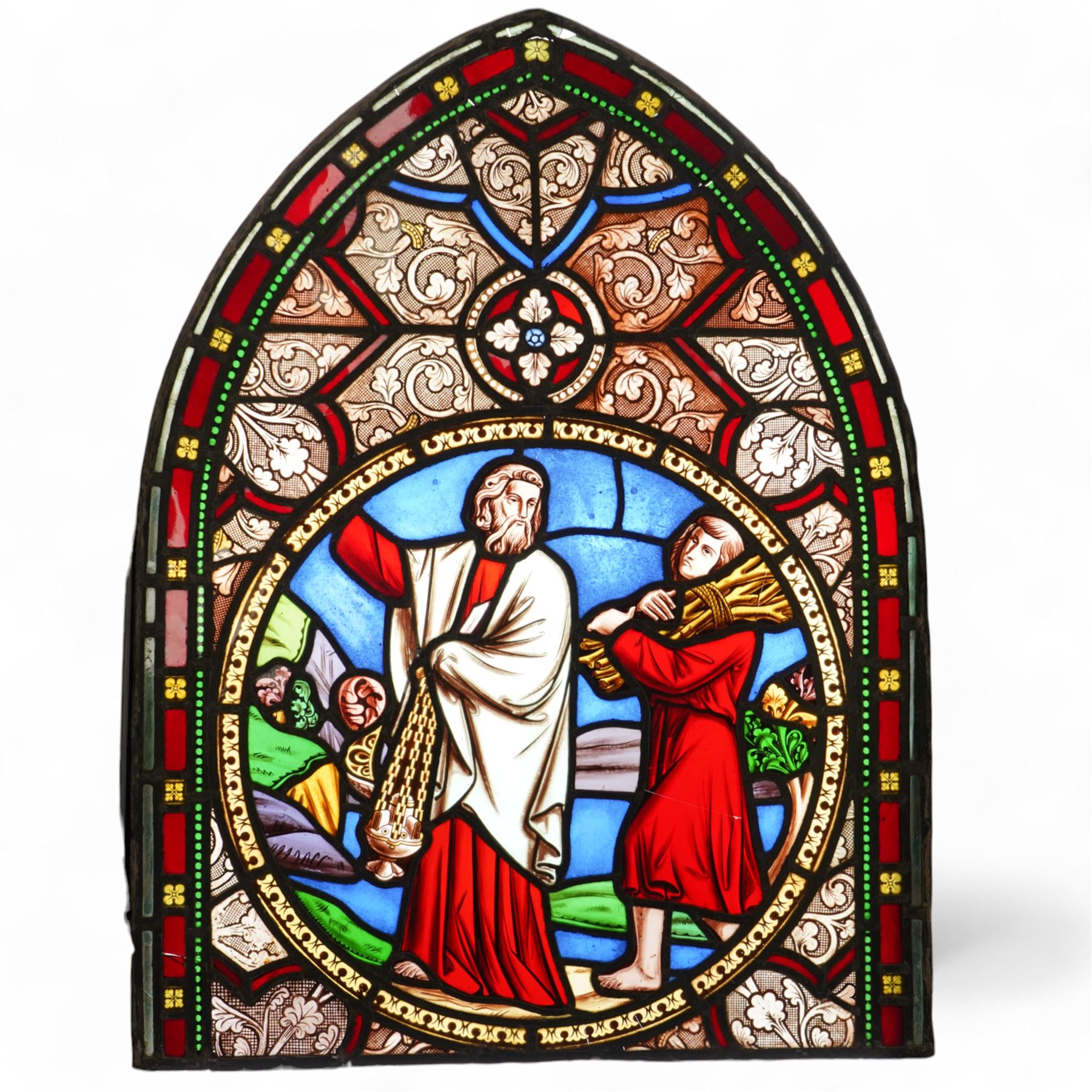 Late 19th/early 20th century leaded stained glass panel, depicting ...