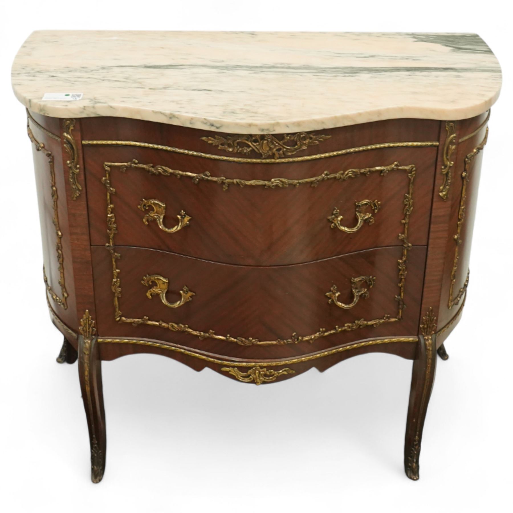 Late 20th century Louis XV design mahogany bombe fronted commode with ...