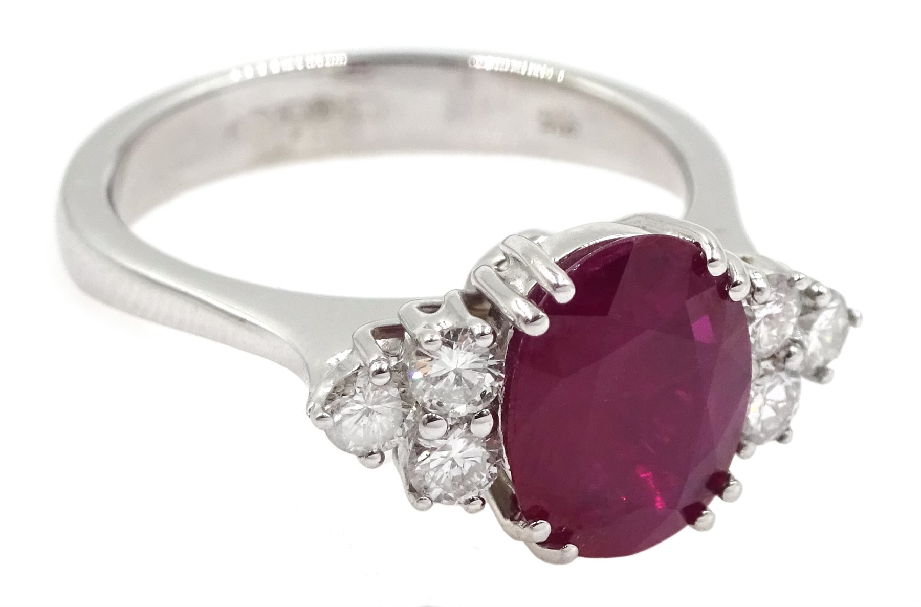 18ct gold oval ruby and six round brilliant cut diamond ring ...