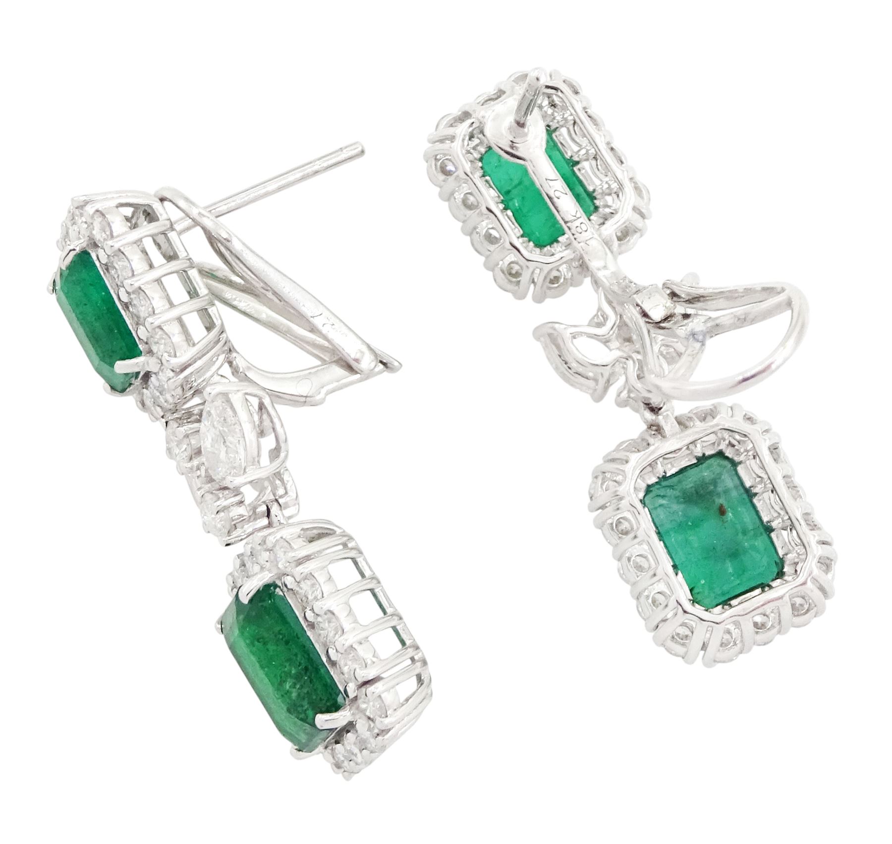 Pair of 18ct white gold emerald and diamond earrings | Jewellery | 161025