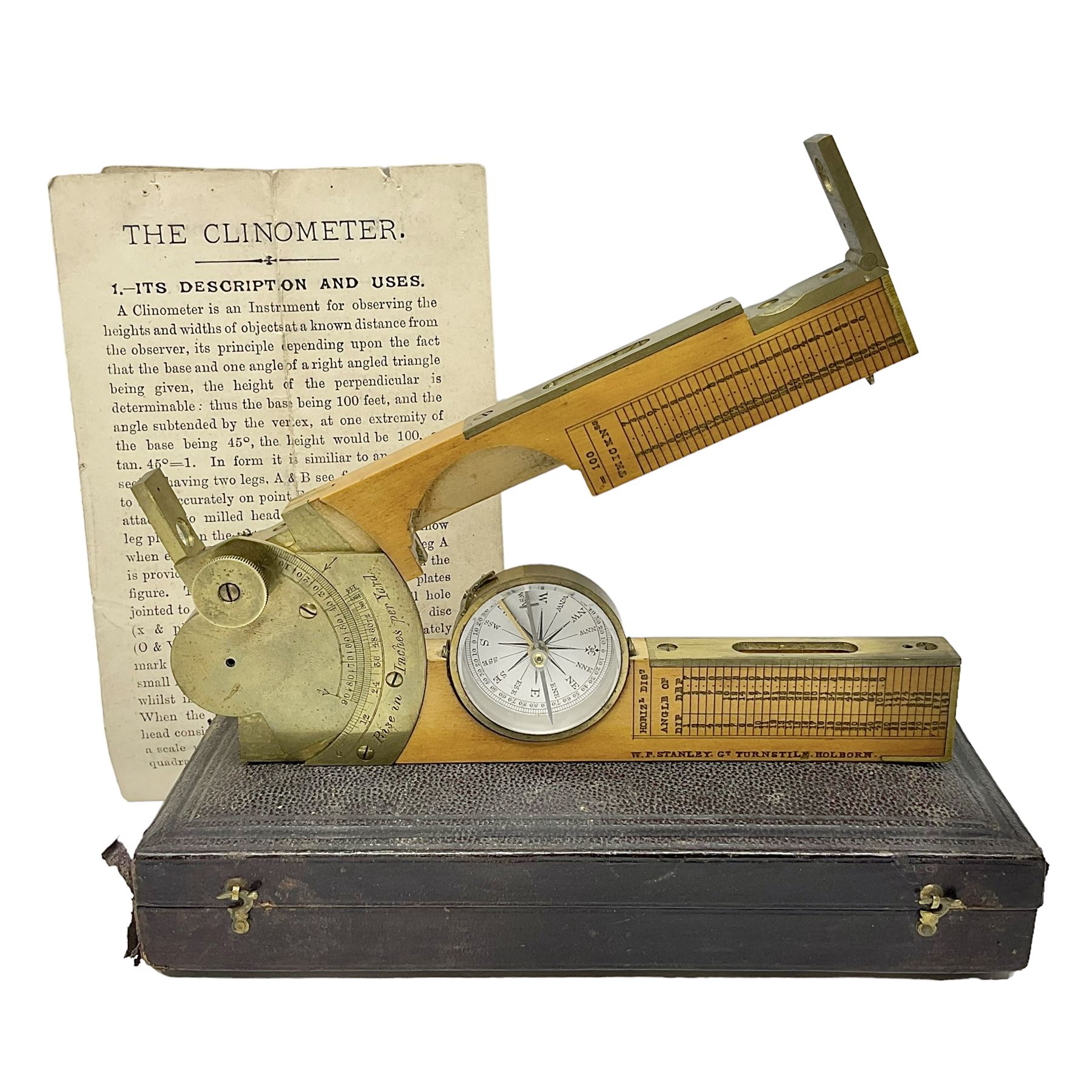 Late 19th/early 20th century boxwood and brass clinometer rule by ...