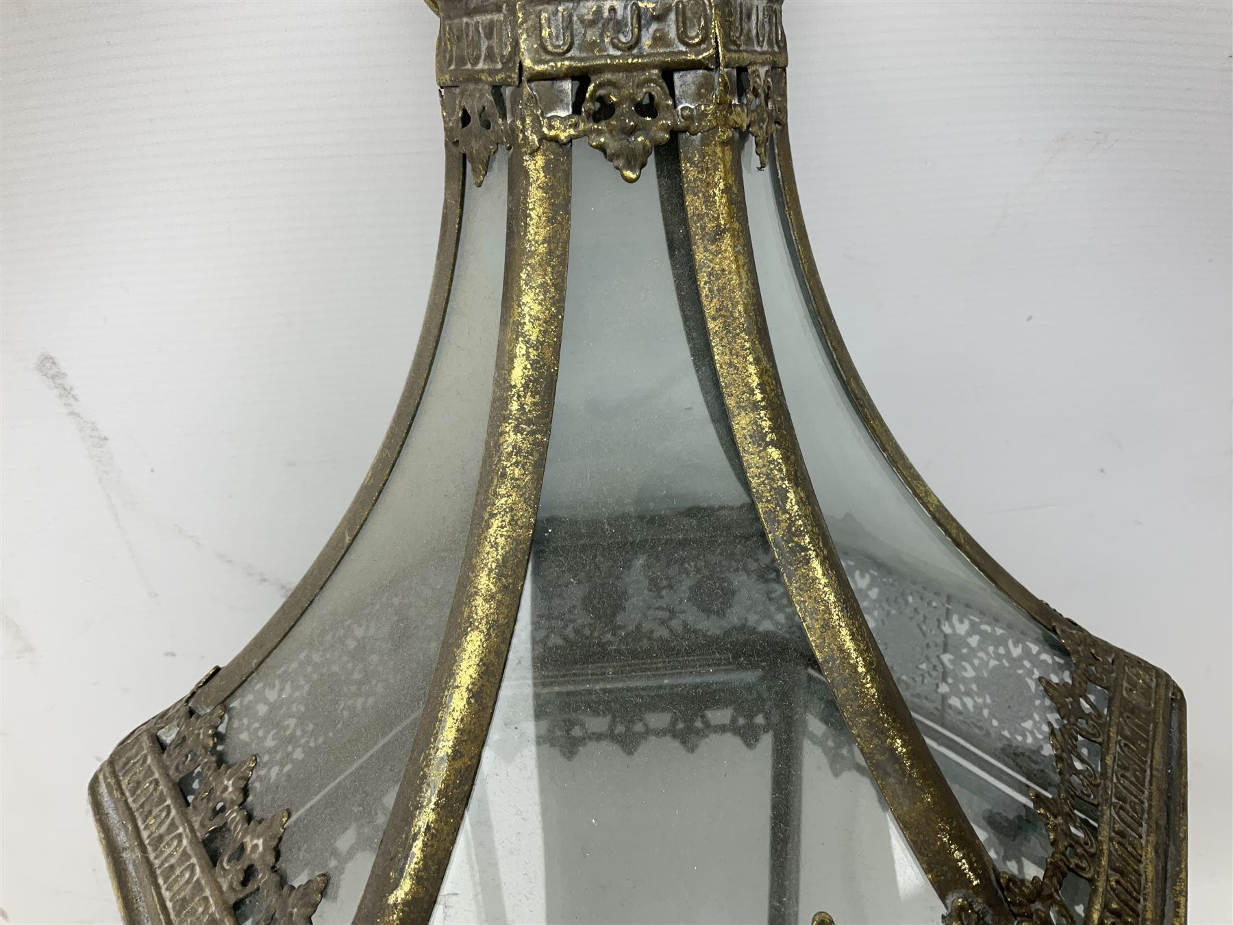 Bronzed finish classical style six sided glass lantern with bracket ...