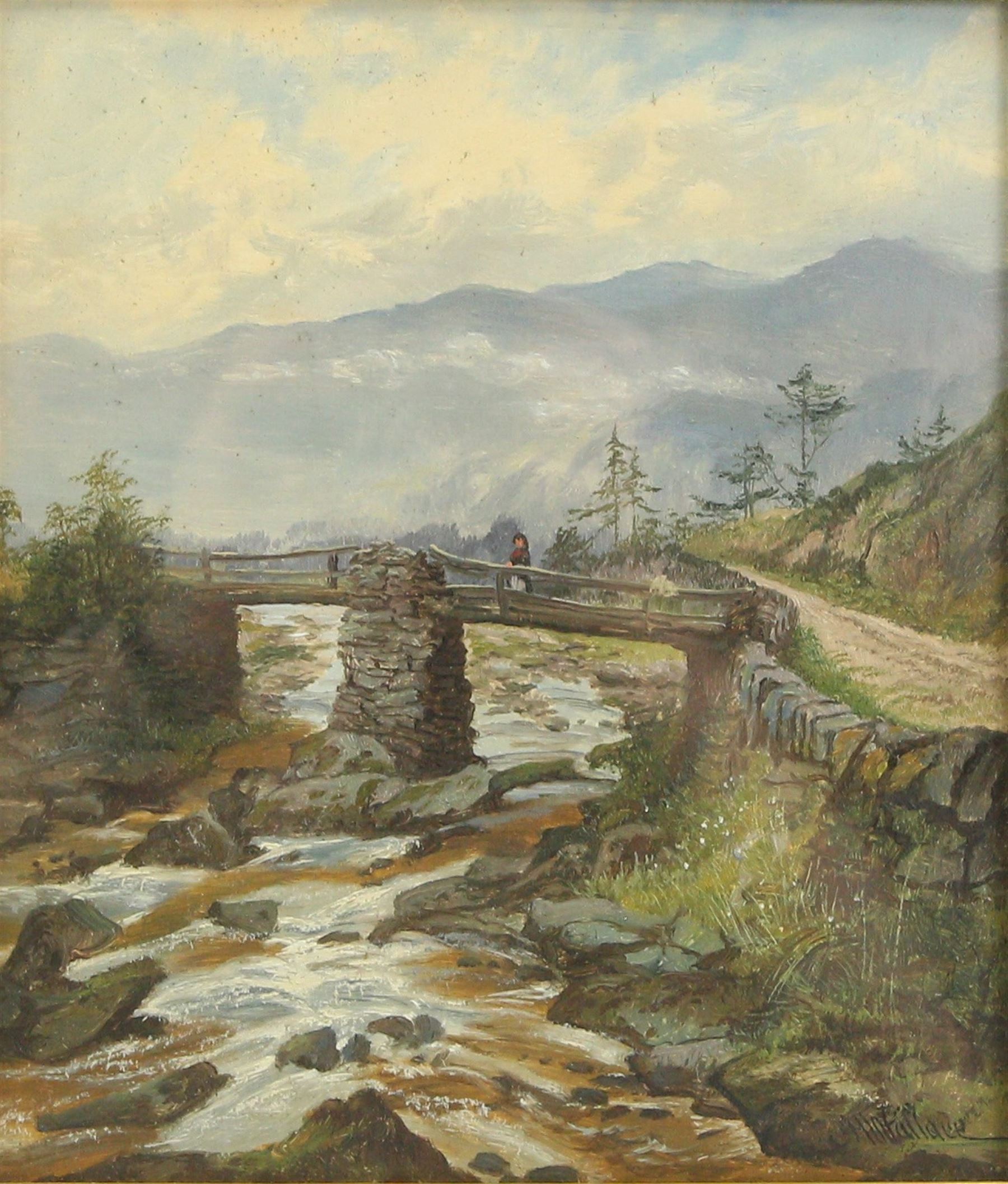 Harry Wallace (British 19th Century): Bridge Across a Stream ...