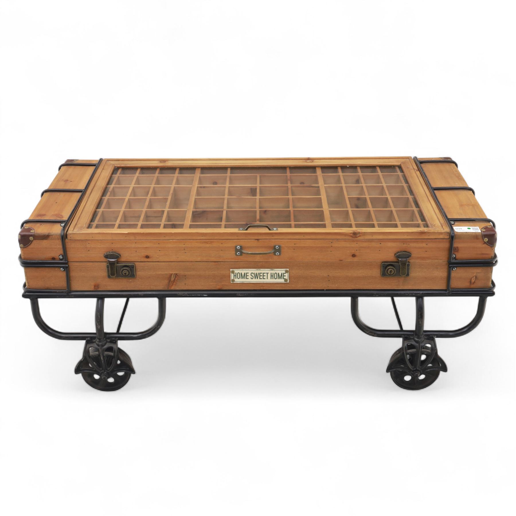 Industrial style pine and metal display coffee table | Modern Furniture ...