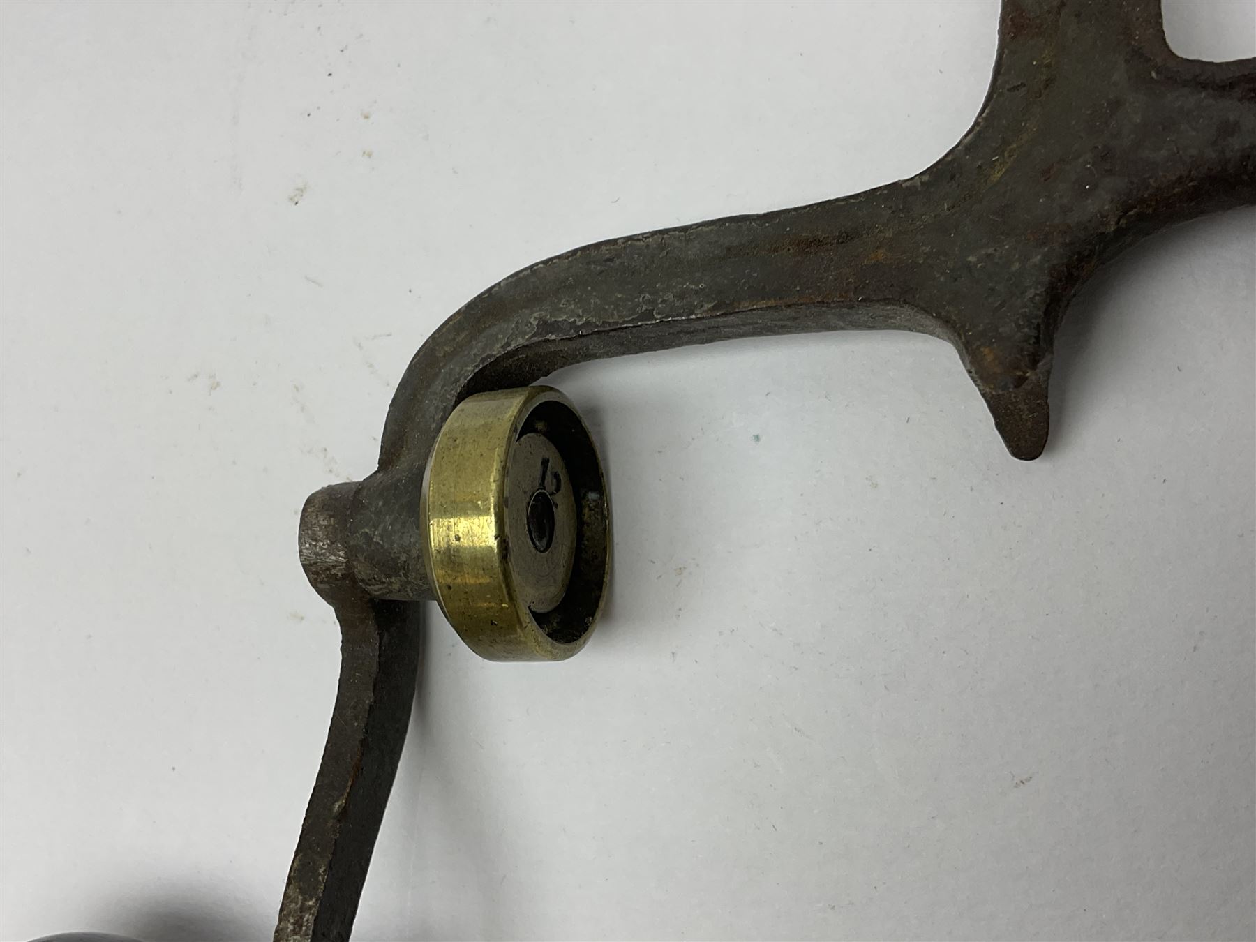 Two cartridge making roll turn over tools; brass shot/powder measure ...